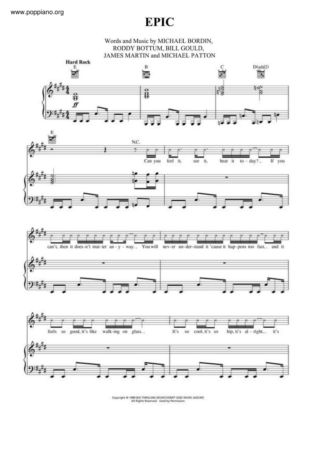 Faith No More-Epic Sheet Music pdf, - Free Score Download ★
