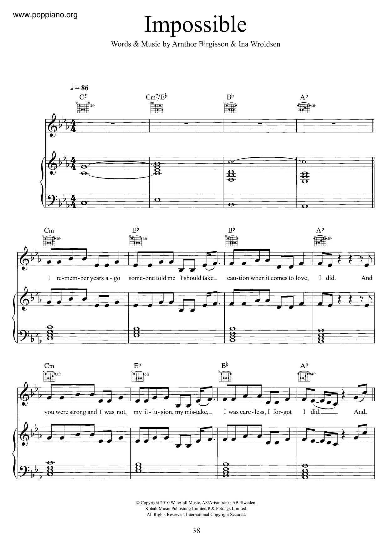 James Arthur-Impossible Sheet Music pdf, - Free Score Download ★