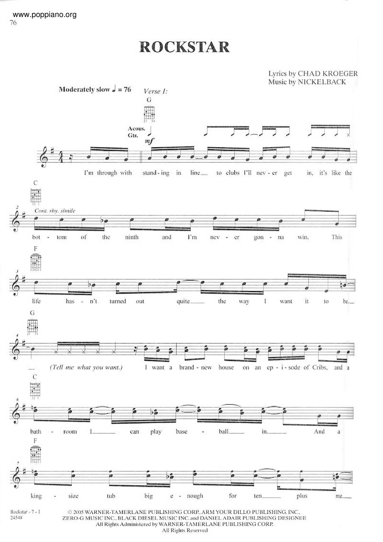 Nickelback-Rockstar Sheet Music pdf, - Free Score Download ★