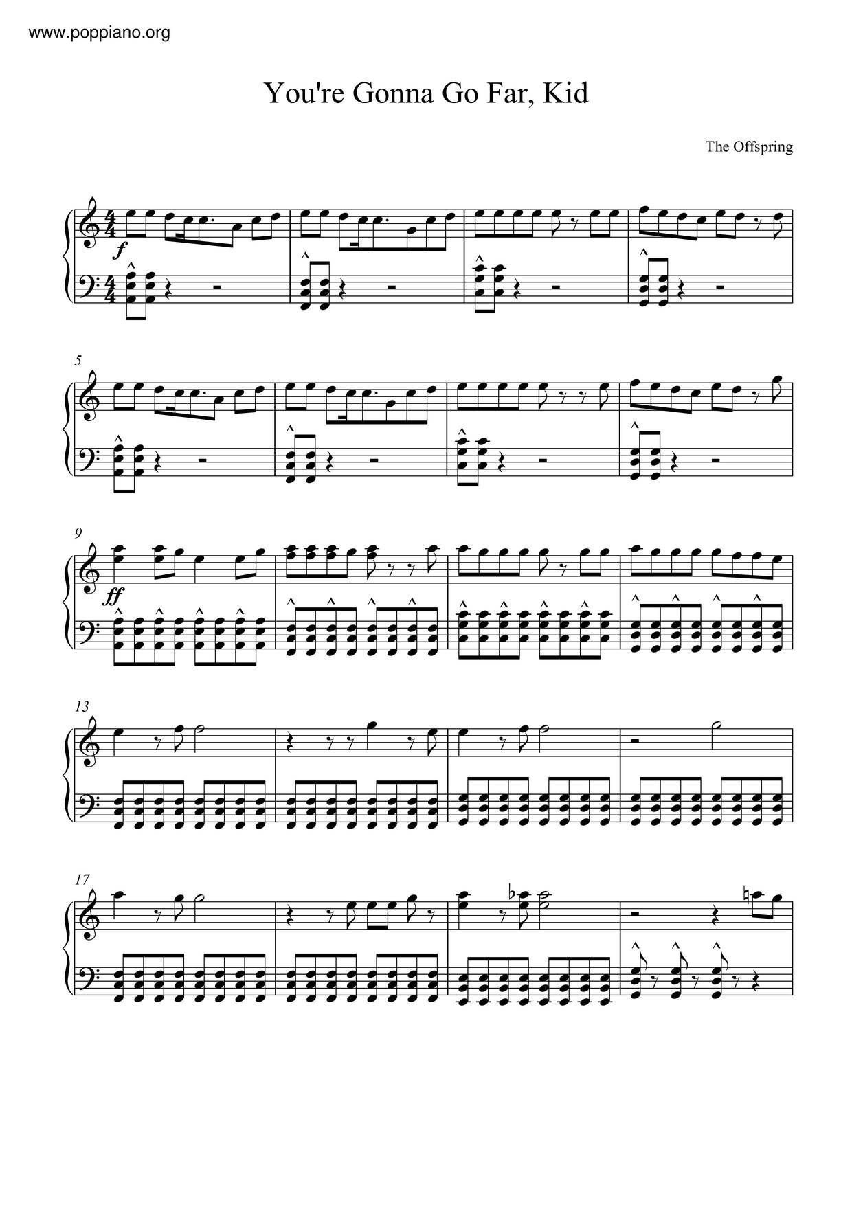 The Offspring-You're Gonna Go Far, Kid Sheet Music pdf, - Free Score ...