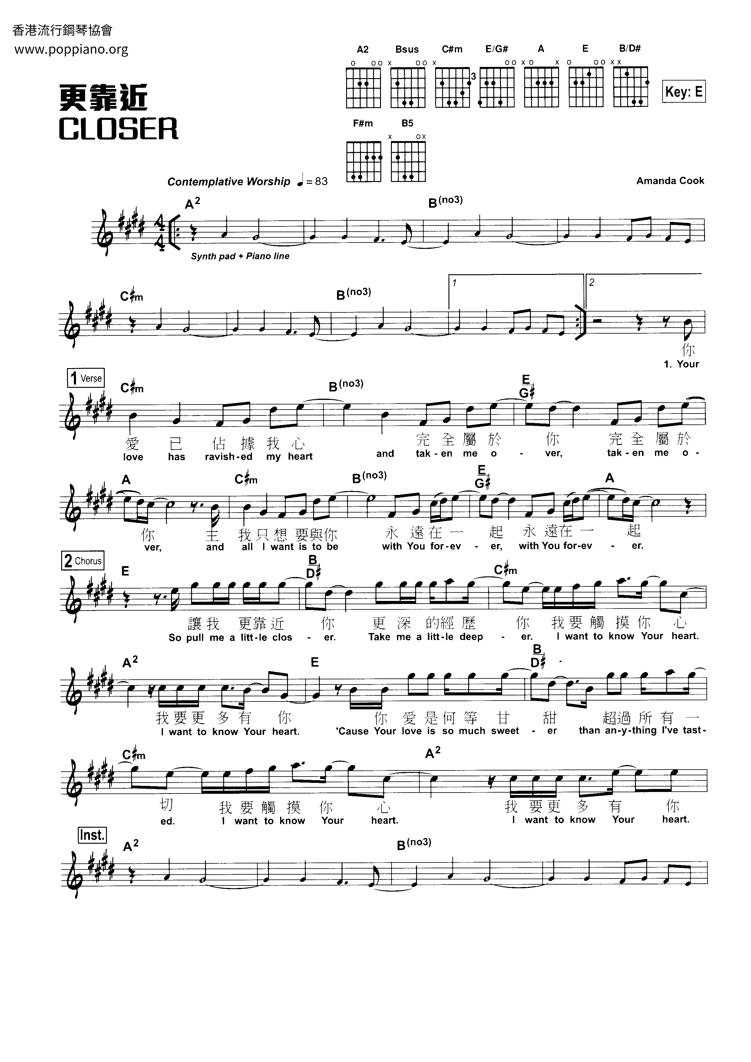 hymn-Get Closer Sheet Music pdf, - Free Score Download ★