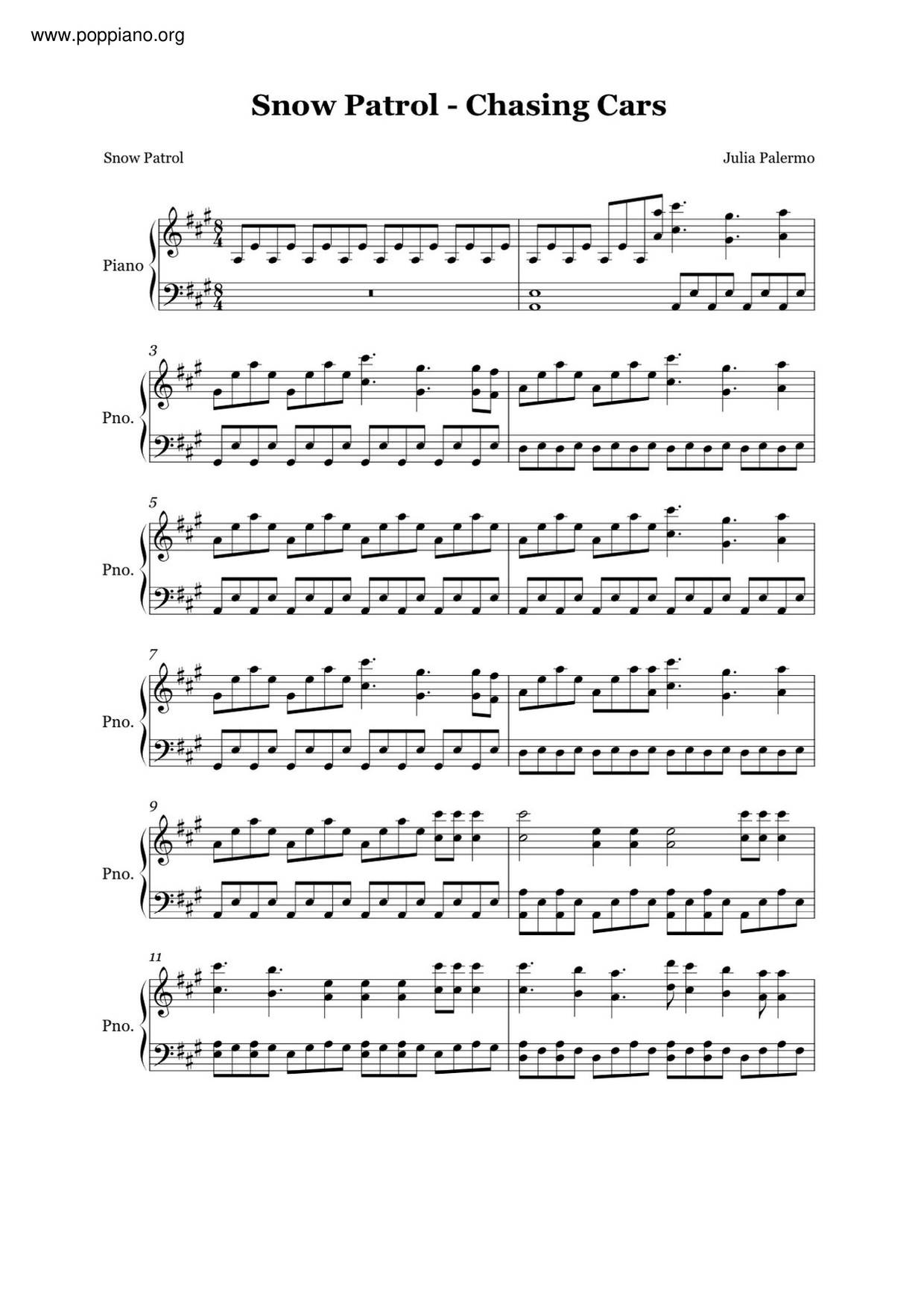Snow Patrol-Chasing Cars Sheet Music pdf, - Free Score Download ★