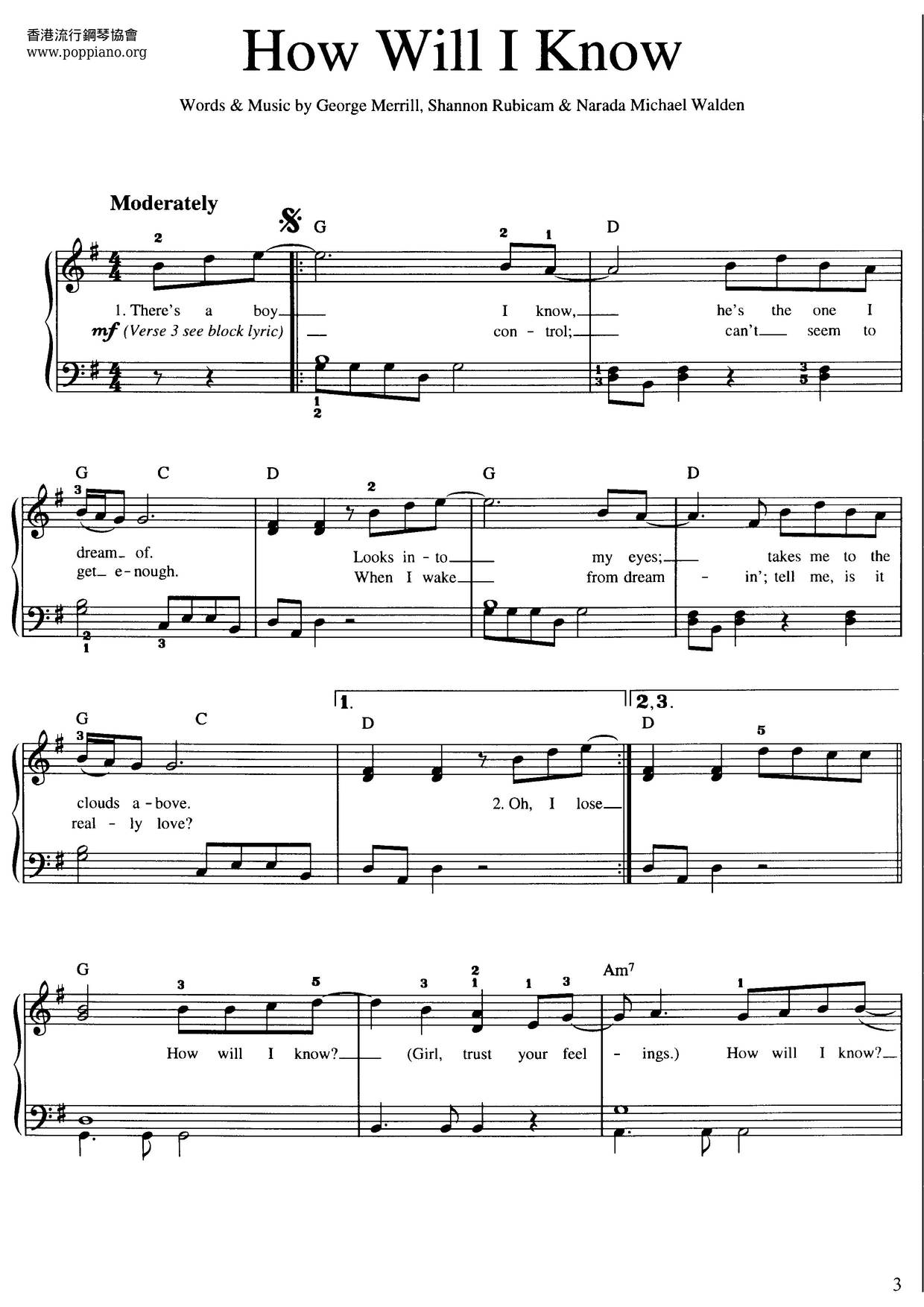 Whitney Houston-How Will I Know Sheet Music pdf, (ホイットニー・ヒューストン) - Free ...