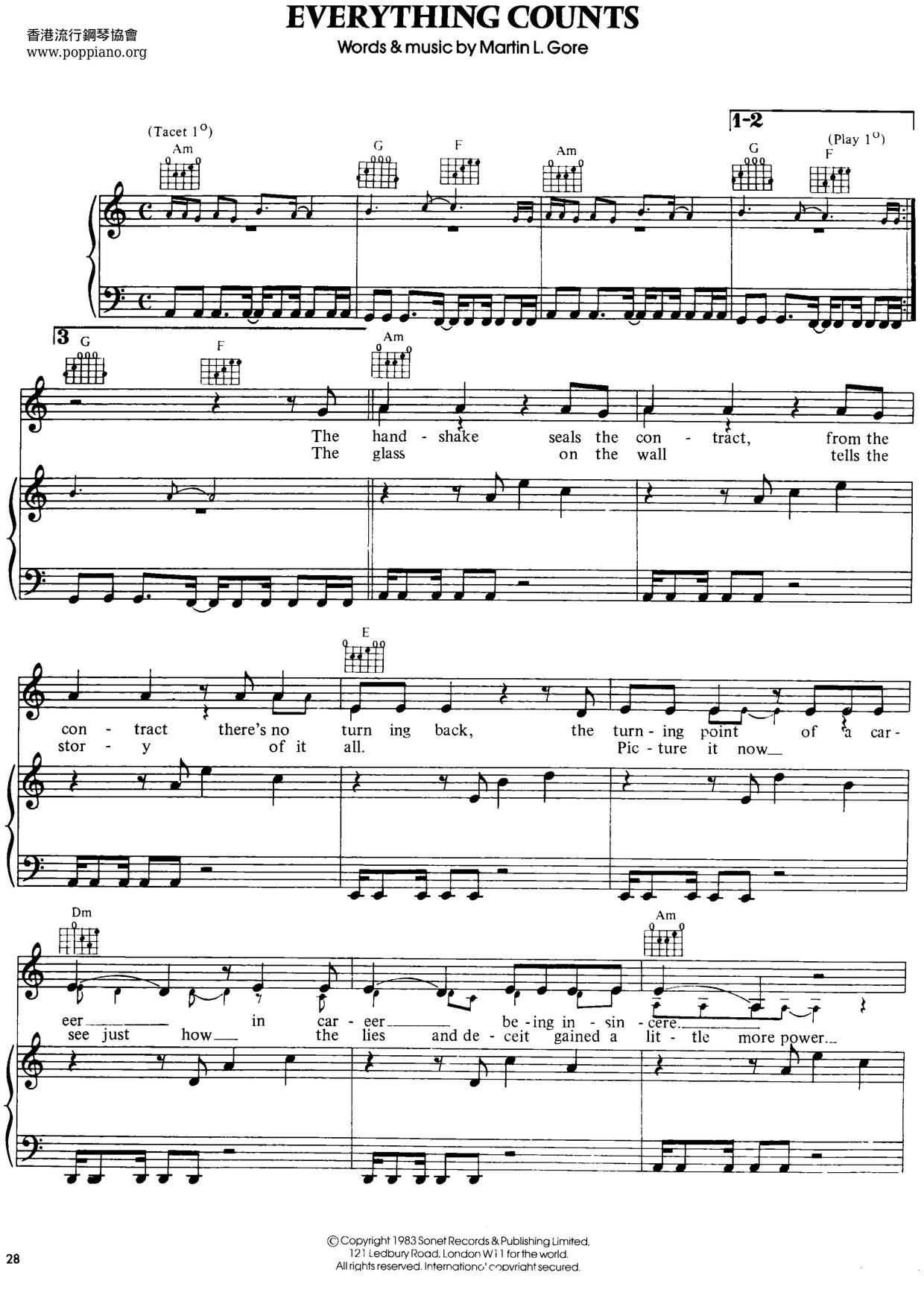 Depeche Mode-Everything Counts Sheet Music pdf, - Free Score Download ★