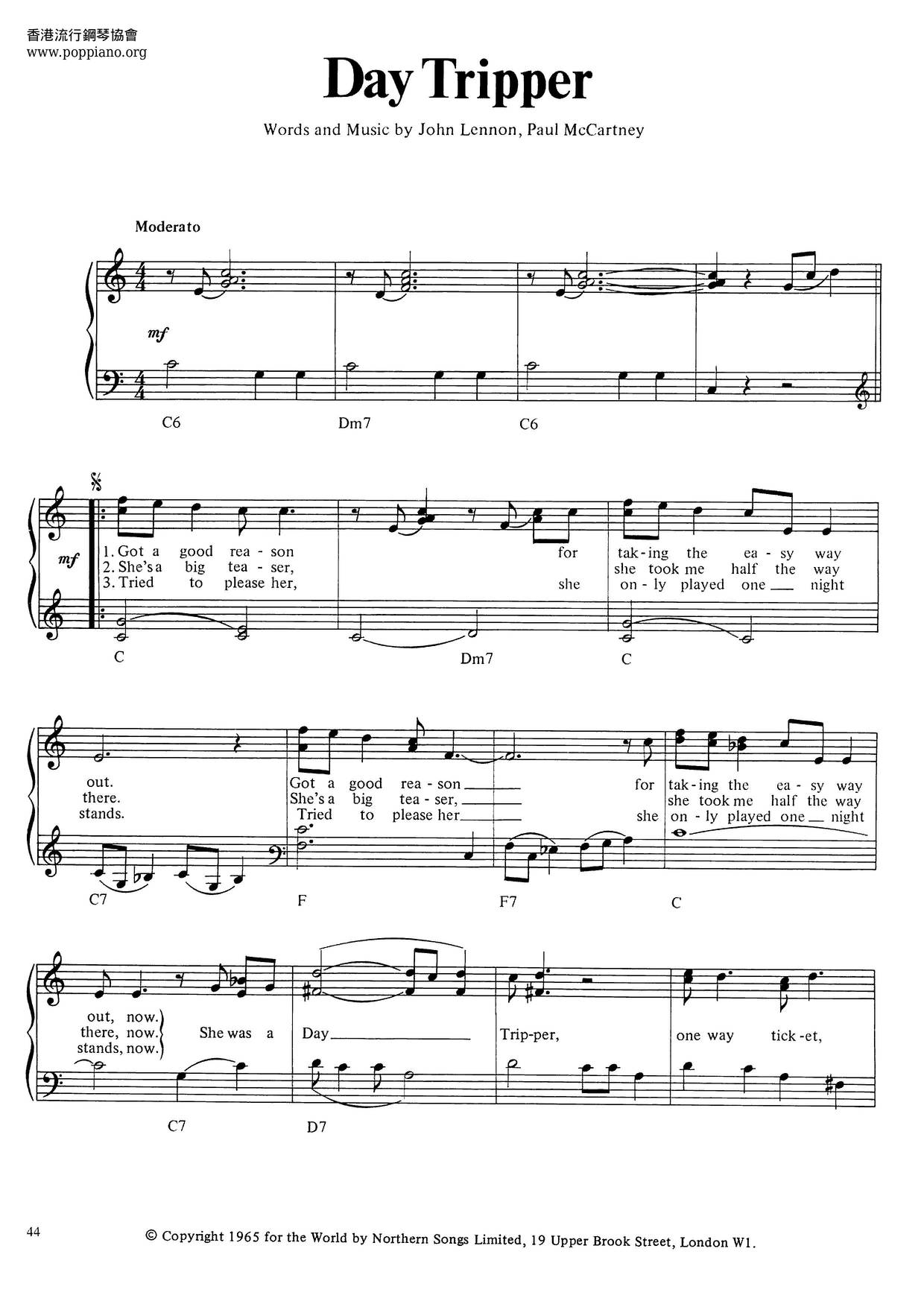 The Beatles-Day Tripper Sheet Music pdf, - Free Score Download ★