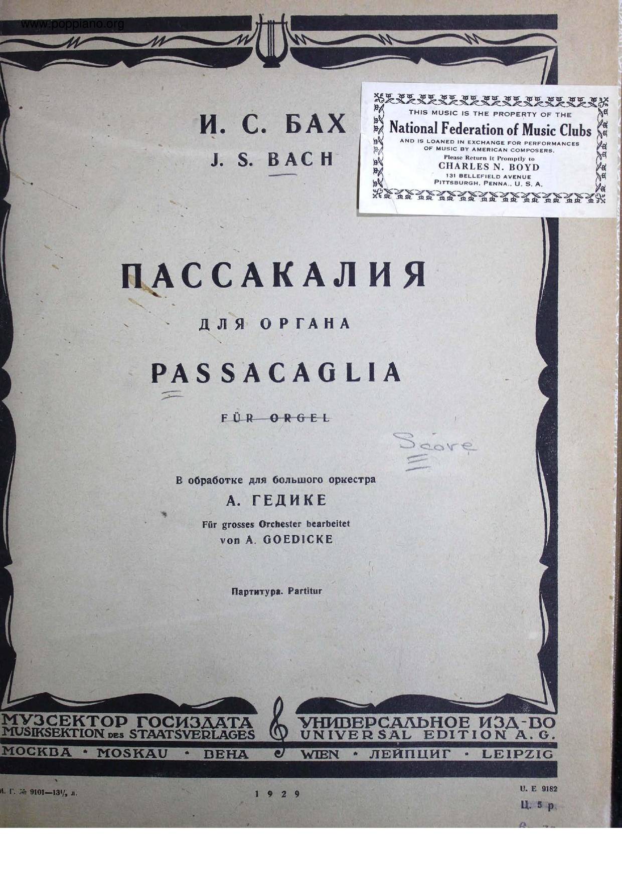 Bach-Passacaglia In C Minor, BWV 582 Sheet Music pdf, - Free Score ...