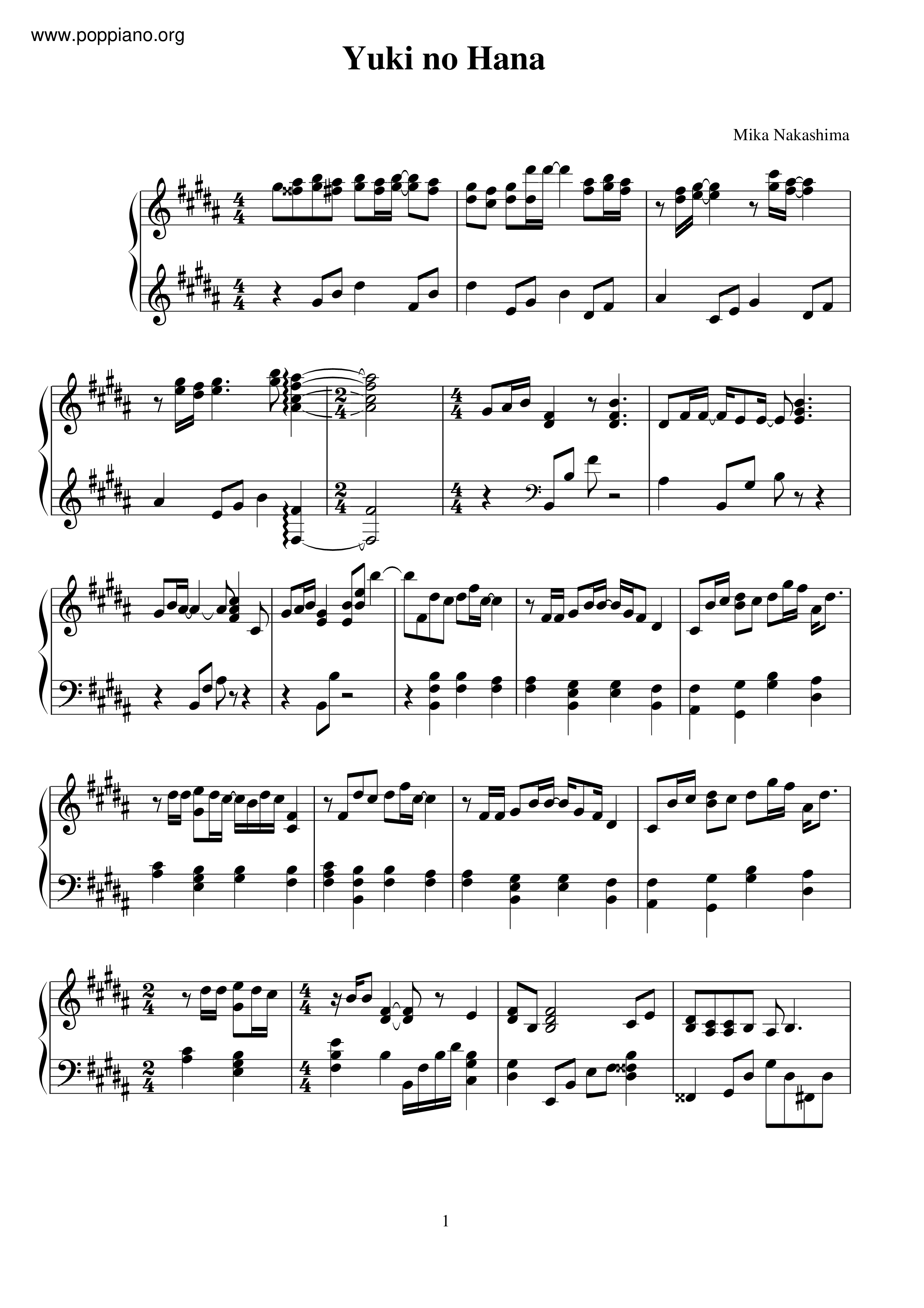 Mika Nakashima-Flower Without Snow Sheet Music pdf, -雪の華／ゆきのはな/ Yuki No Hana 楽譜 - Free Score ...