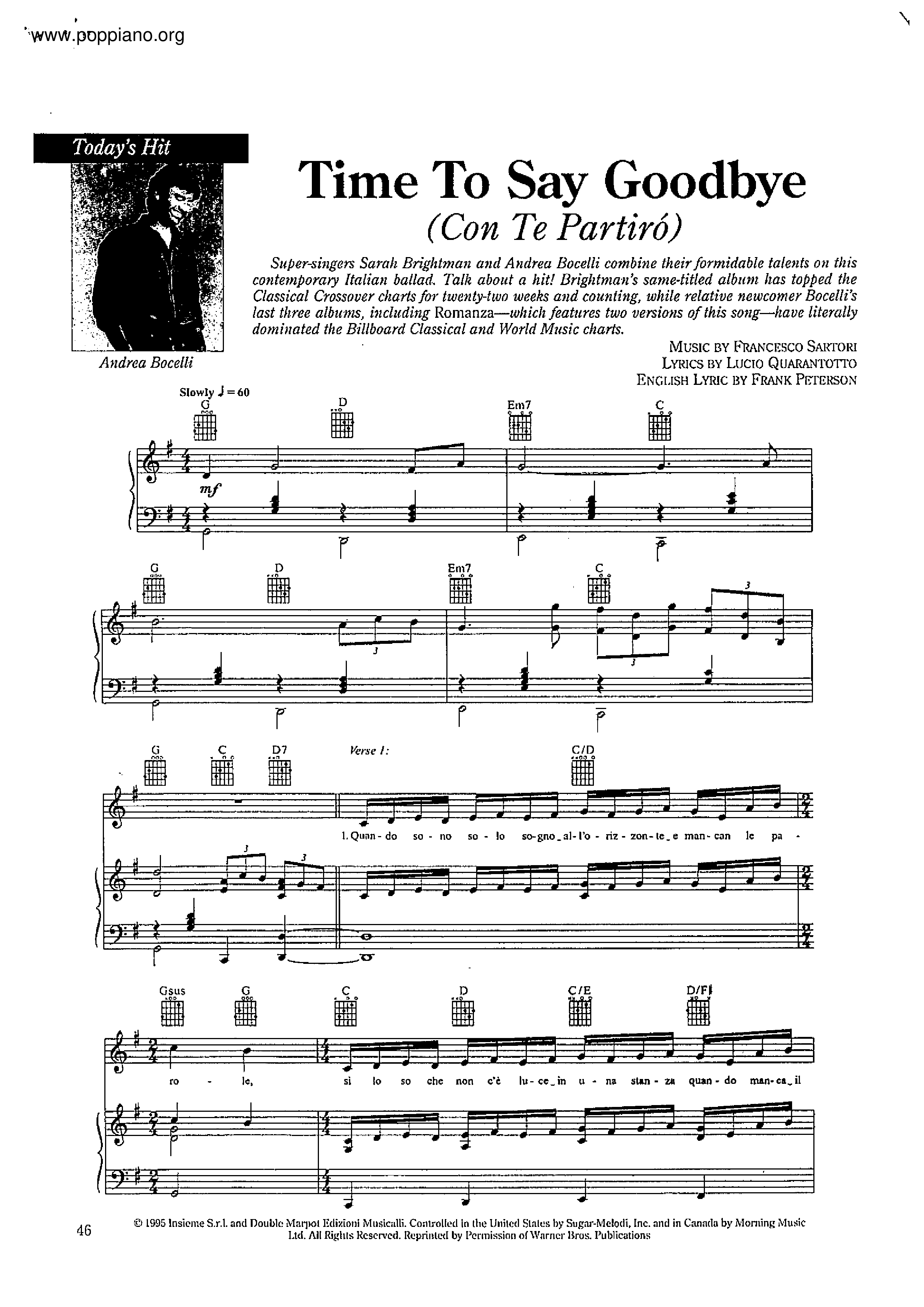 A-Mei-Time To Say Goodbye Sheet Music pdf, - Free Score Download ★
