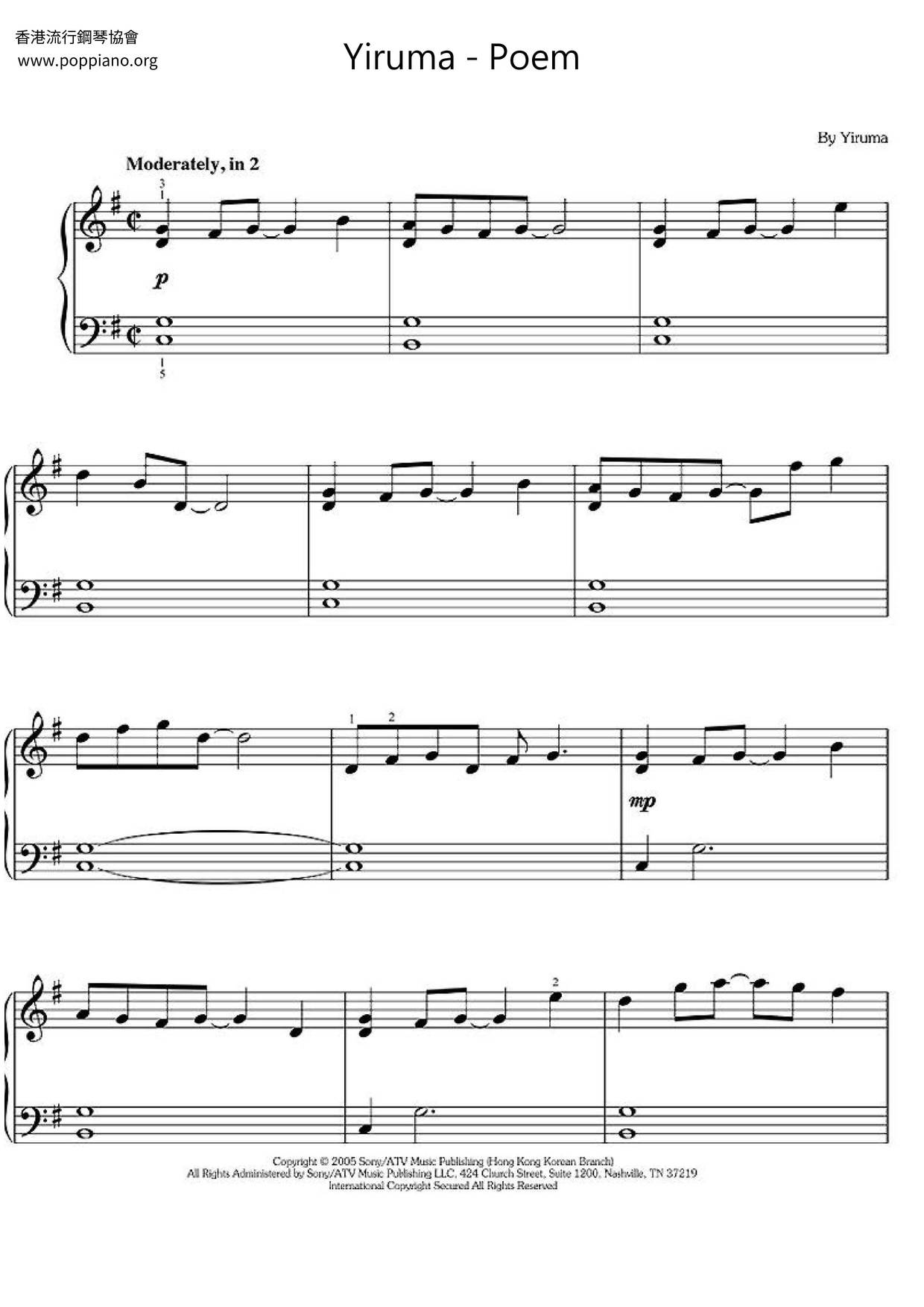 Yiruma-Poem Sheet Music pdf, - Free Score Download ★
