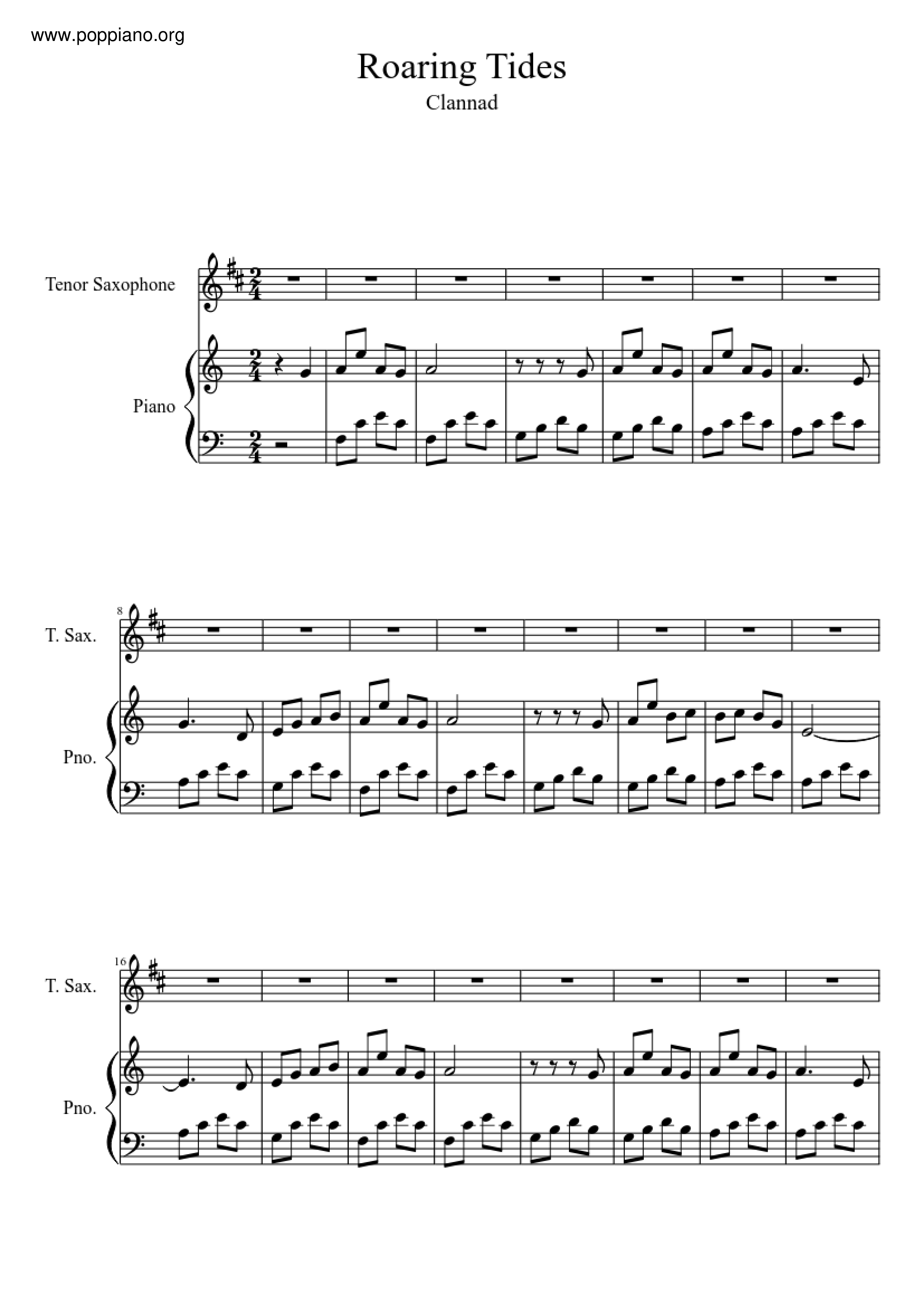 Clannad-Roaring Tides Sheet Music pdf, - Free Score Download ★