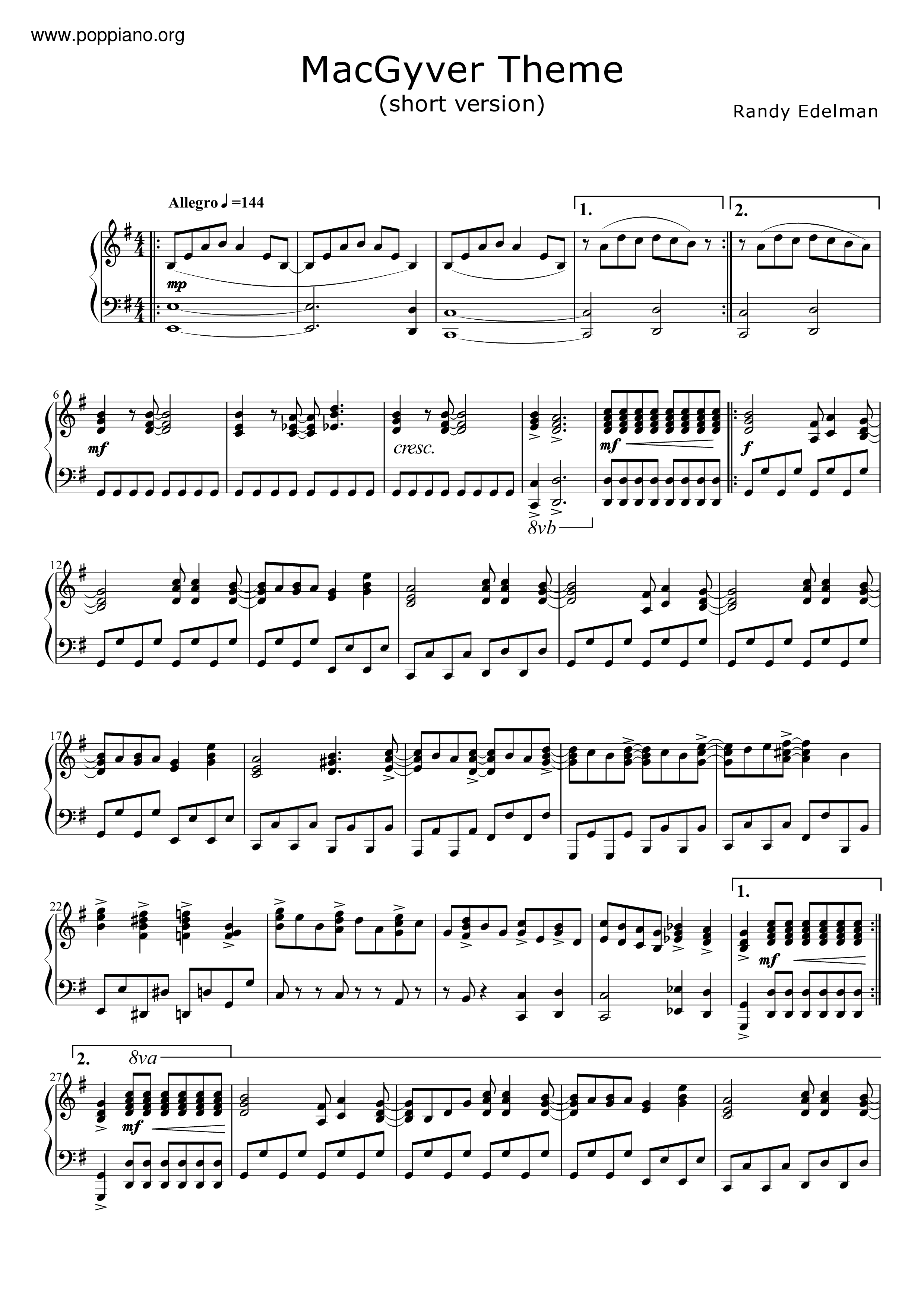 Randy Edelman-MacGyver Theme Sheet Music pdf, - Free Score Download ★