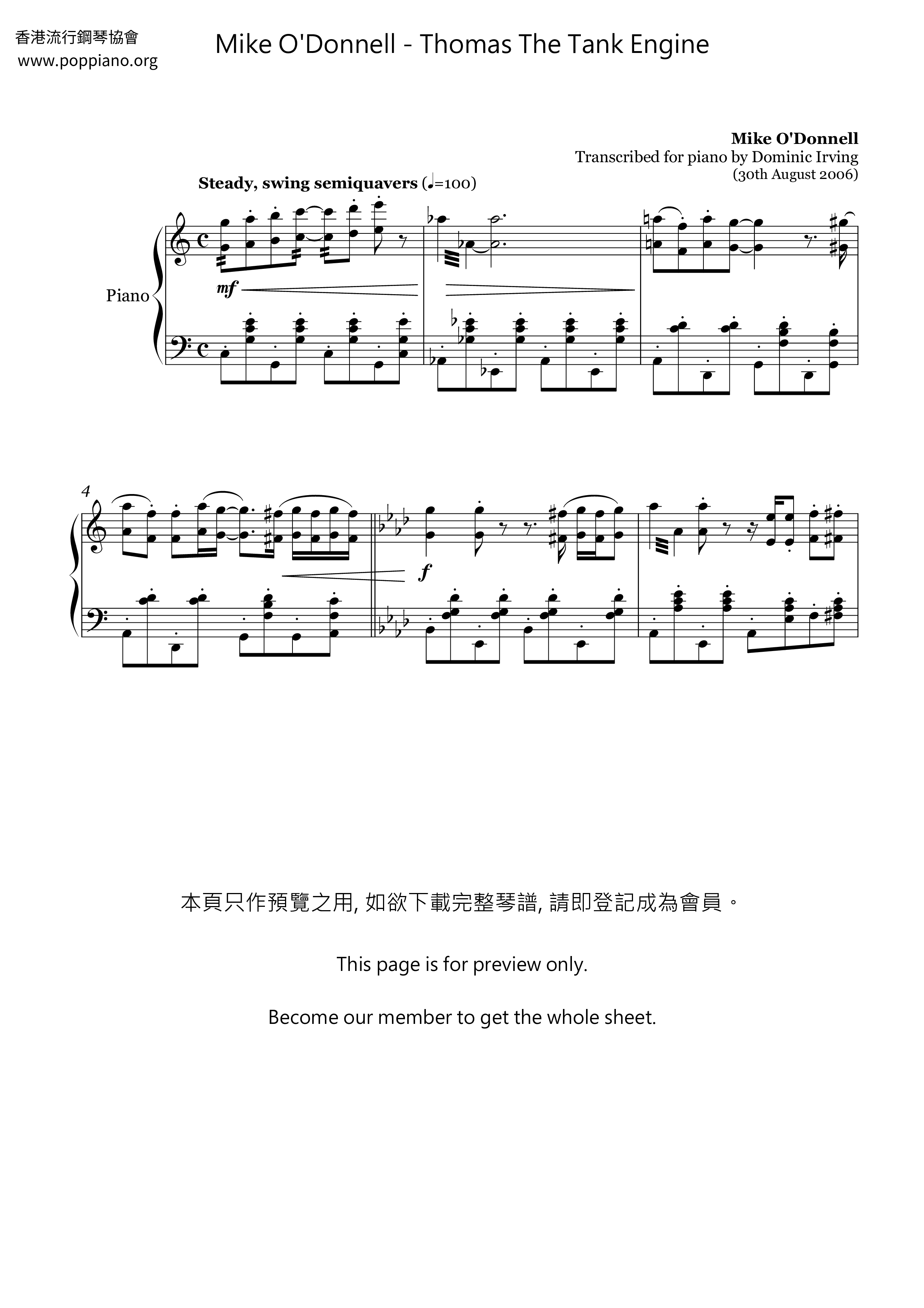 Kid songs-Thomas The Tank Engine Sheet Music pdf, - Free Score Download ★