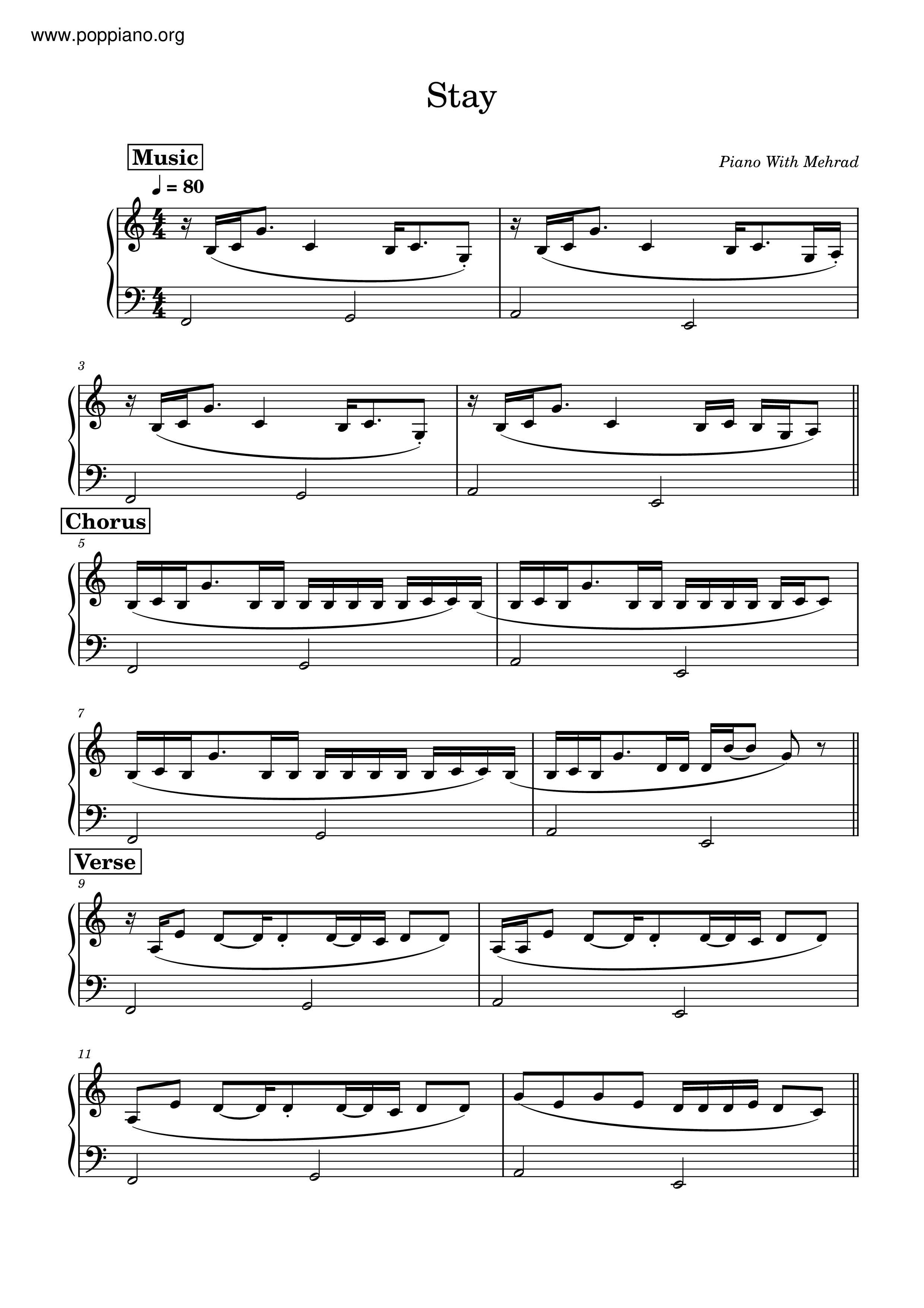 Justin Bieber-Stay Sheet Music pdf, - Free Score Download ★