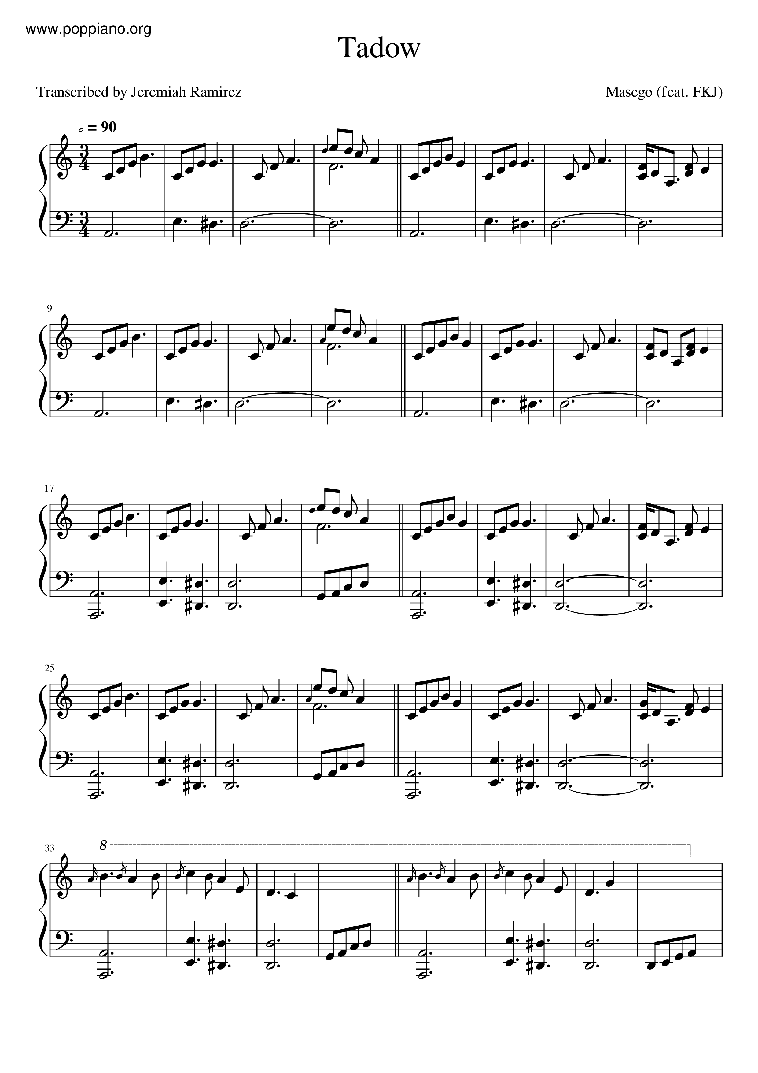 Masego, FKJ-Tadow Sheet Music pdf, - Free Score Download ★