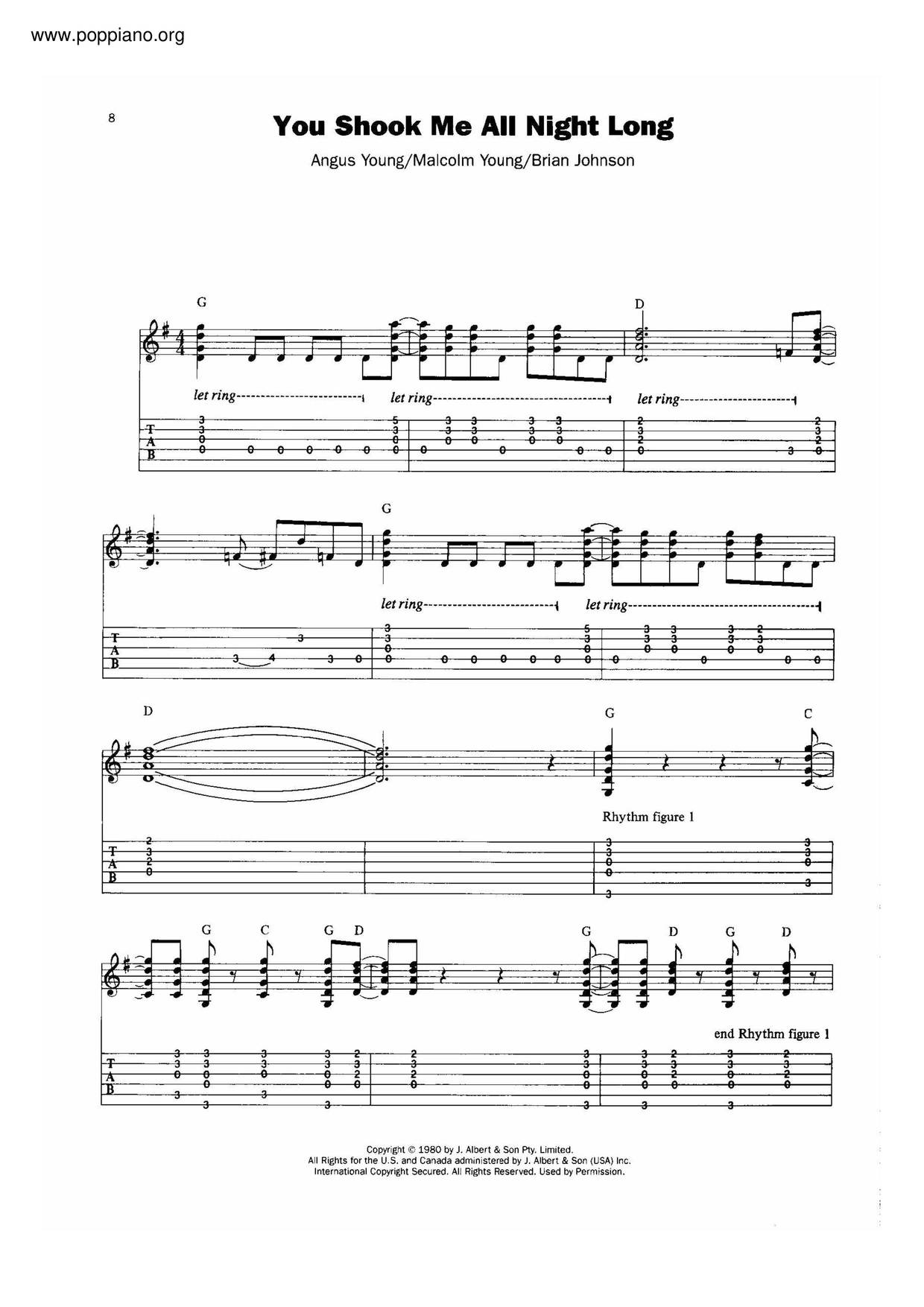 AC/DC-You Shook Me All Night Long Sheet Music pdf, - Free Score Download ★