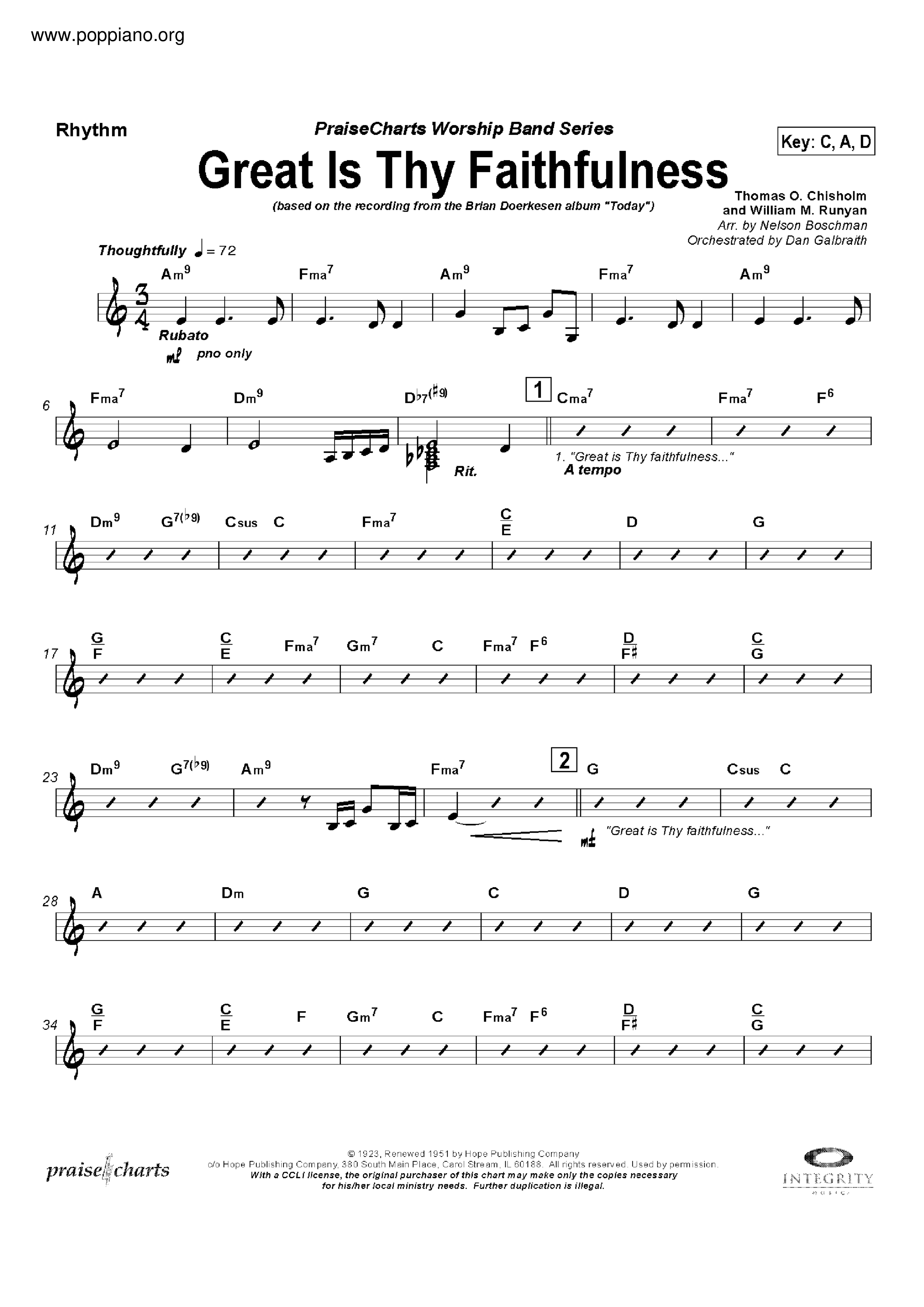 hymn-Great Is Thy Faithfulness Sheet Music pdf, - Free Score Download ★