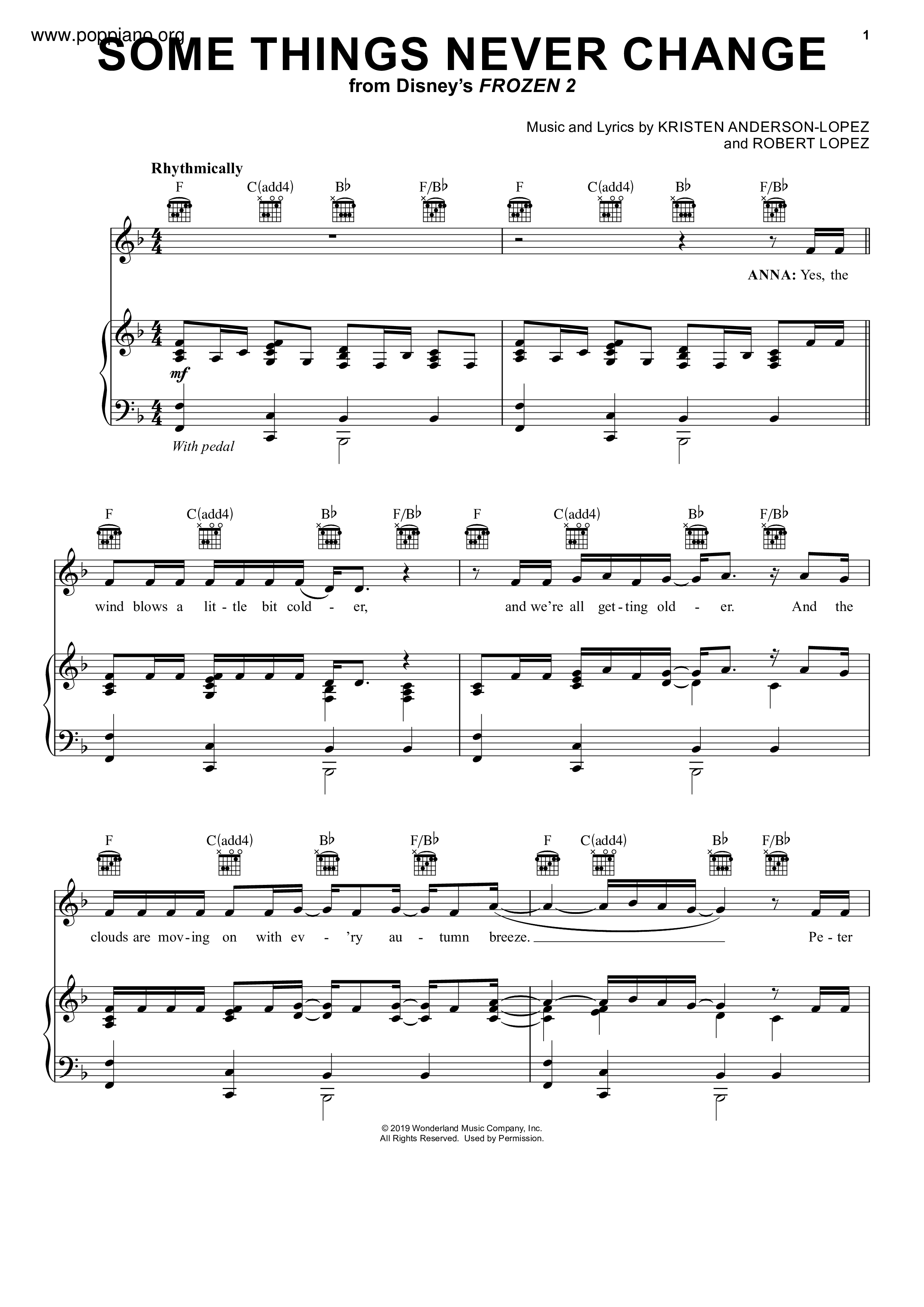 Idina Menzel-Frozen 2 - Some Things Never Change Sheet Music pdf, - Free Score Download ★