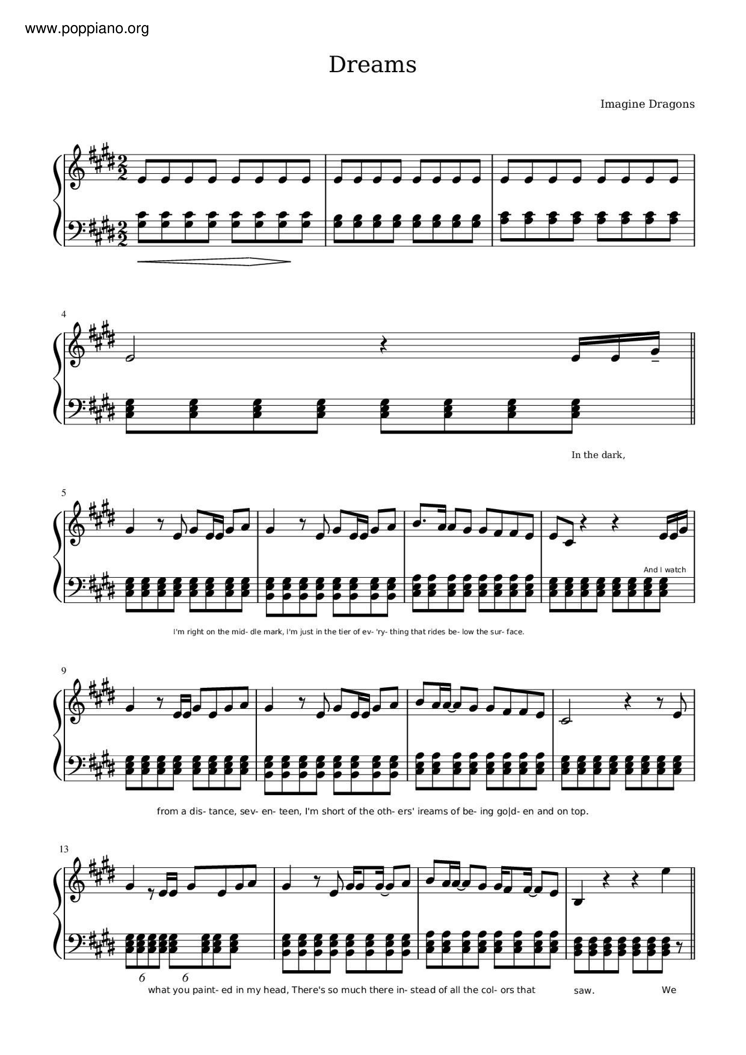 Imagine Dragons-Dreams Sheet Music pdf, - Free Score Download ★