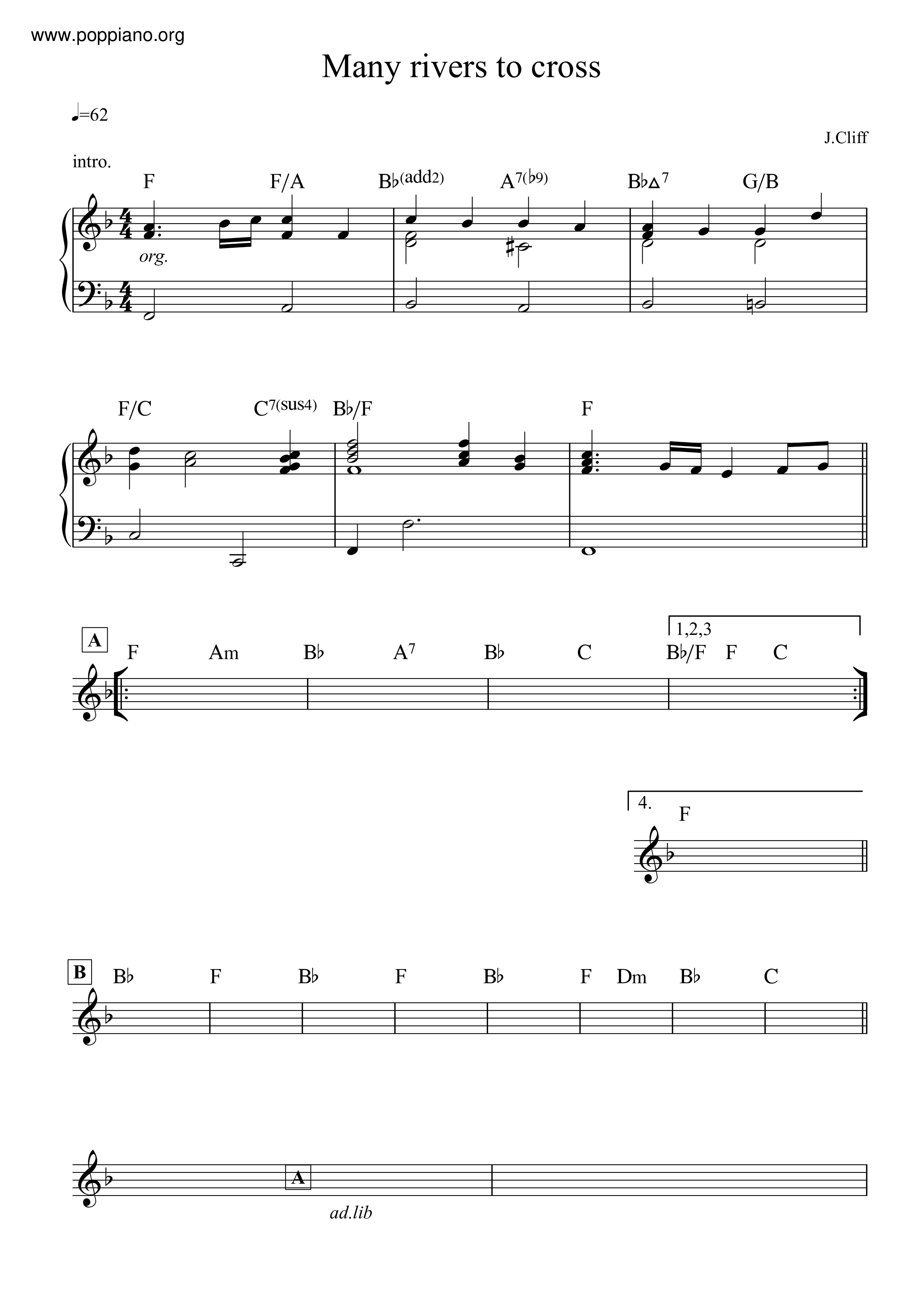 Jimmy Cliff-Many Rivers To Cross Sheet Music pdf, - Free Score Download ★