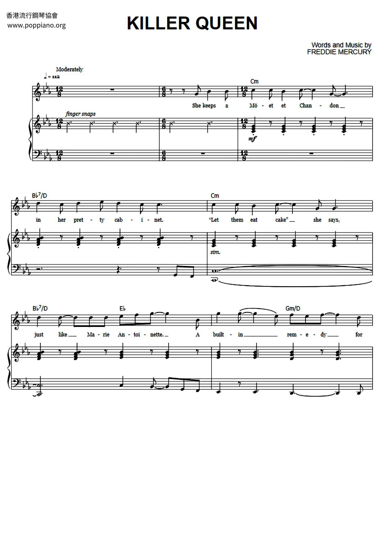 Queen-Killer Queen Sheet Music pdf, (クイーン) - Free Score Download ★