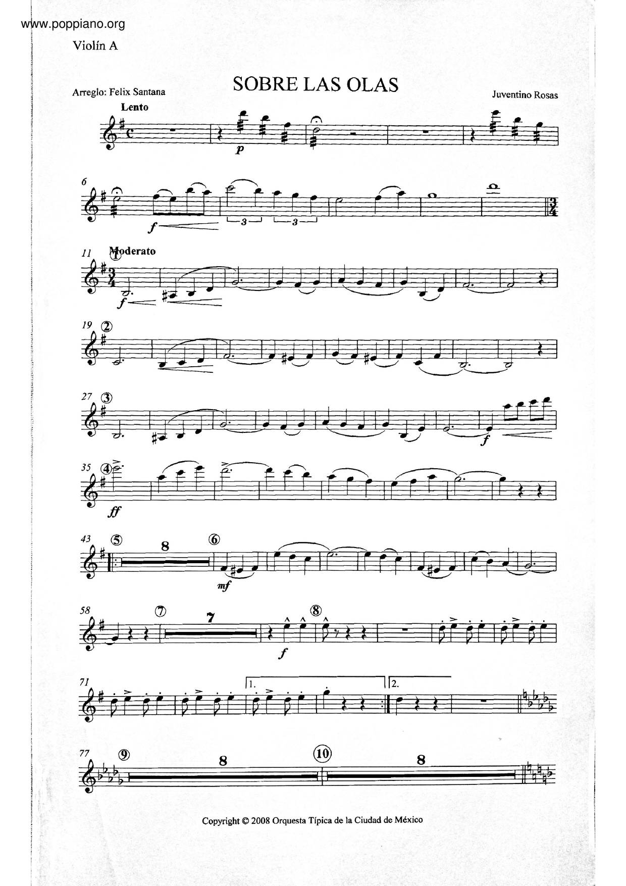 Juventino Rosas-Sobre Las Olas Violin Score pdf, - Free Score Download ★