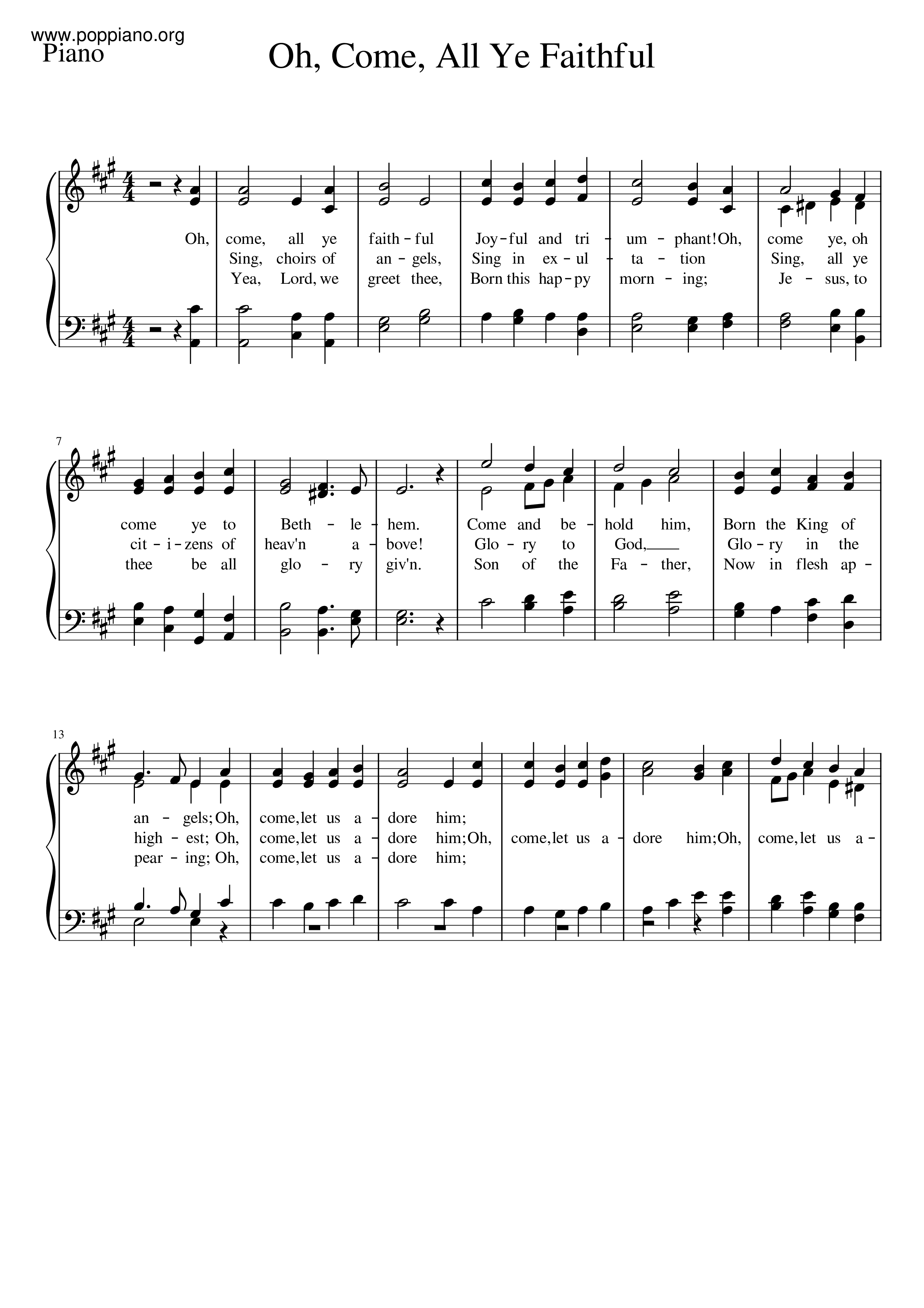 Hymn-O Come, All Ye Faithful Sheet Music pdf, - Free Score Download ★