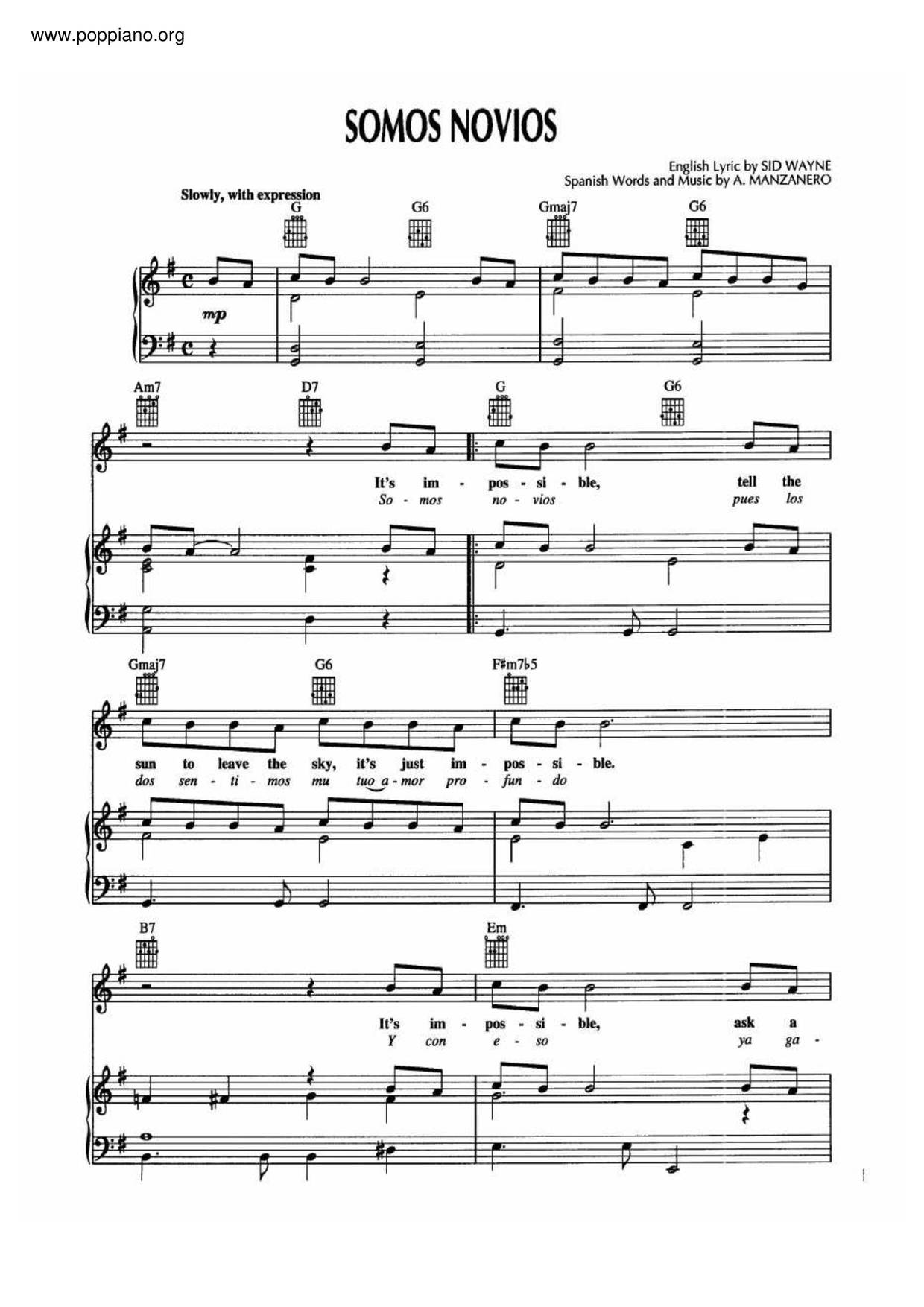 Armando Manzanero-Somos Novios Sheet Music pdf, - Free Score Download ★