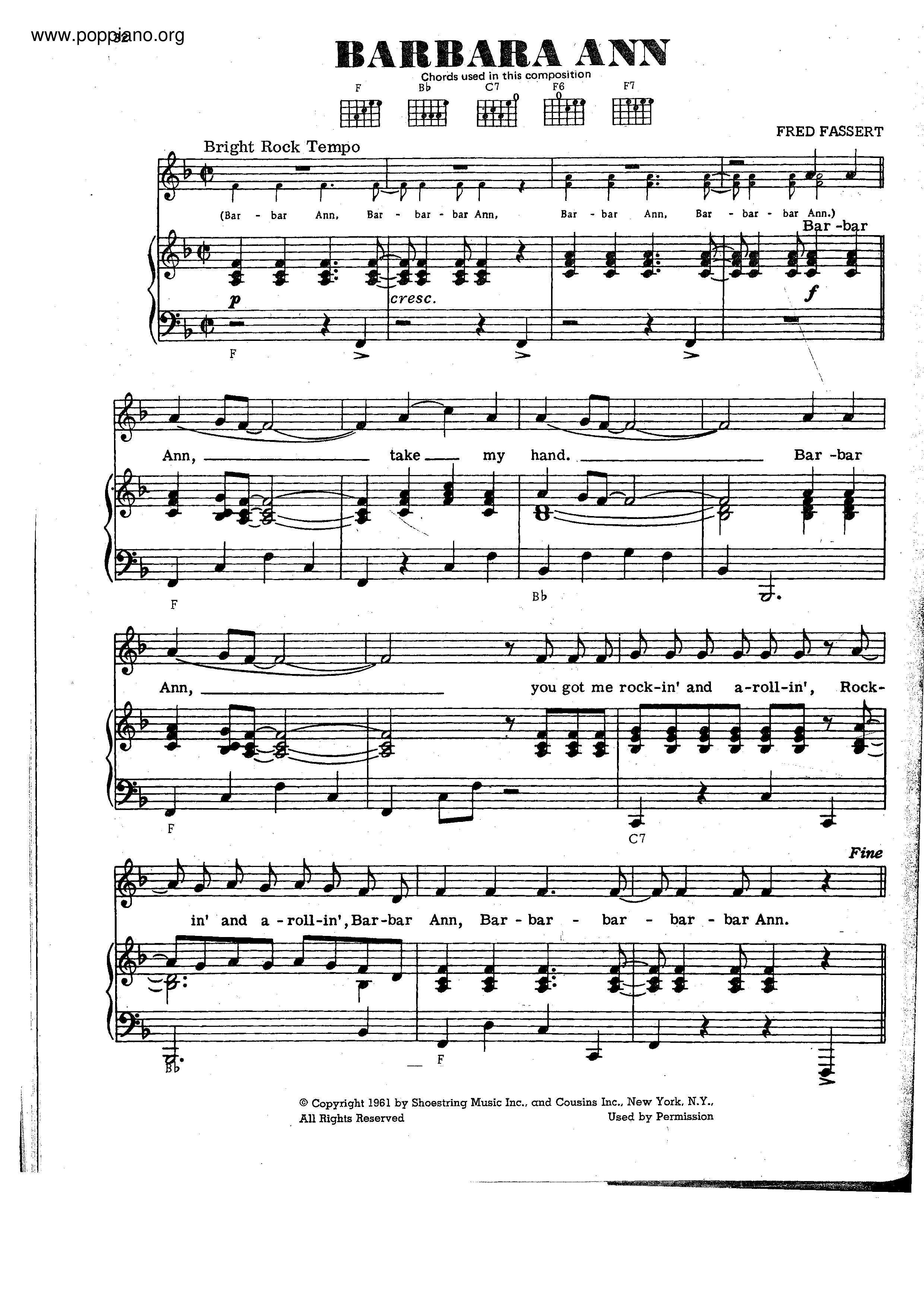 Beach Boys-Barbara Ann Sheet Music pdf, - Free Score Download ★