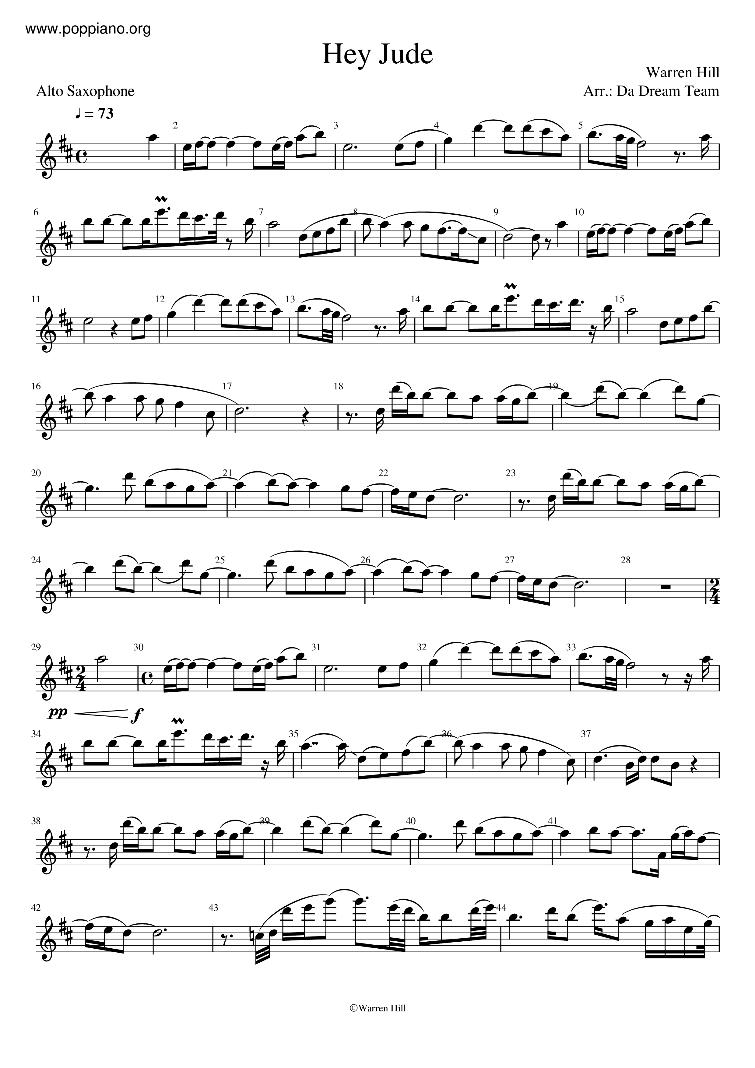 The Beatles-Hey Jude Sax Score pdf, - Free Score Download ★