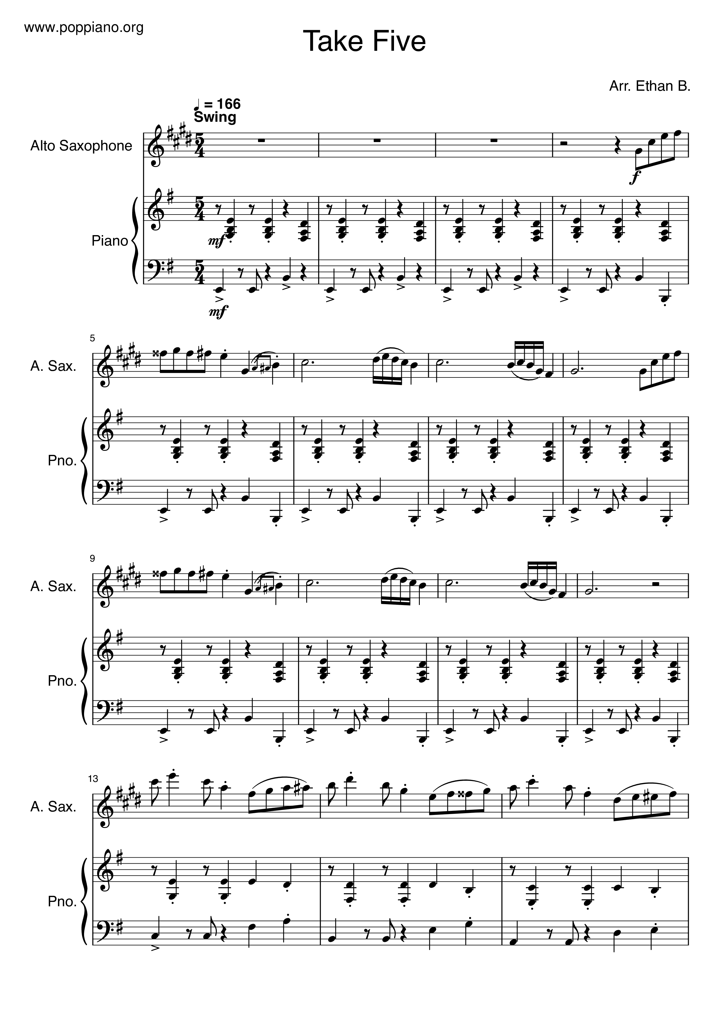 Paul Desmond-Take Five Sheet Music pdf, - Free Score Download ★