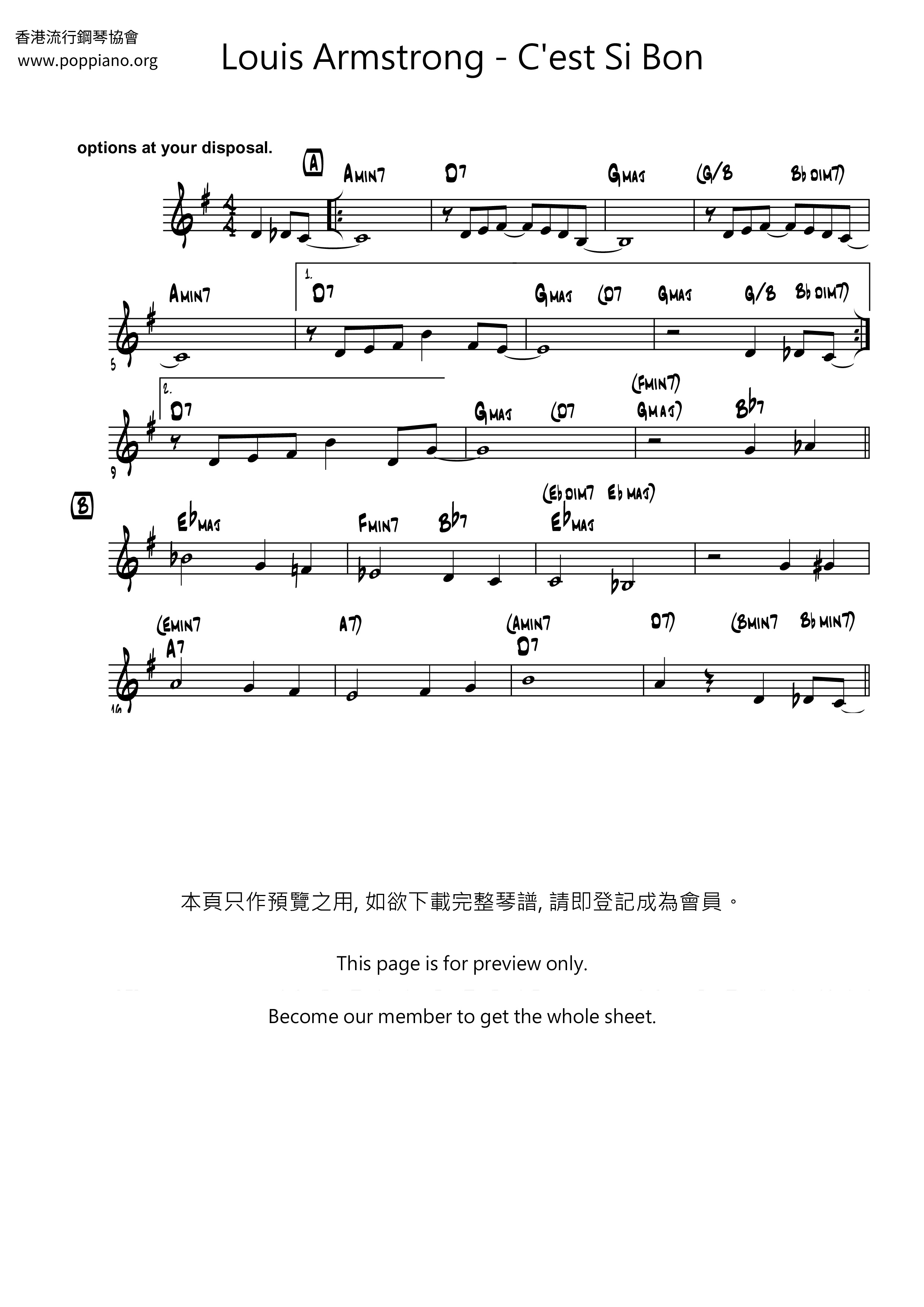 Louis Armstrong-C'est Si Bon Sheet Music pdf, - Free Score Download ★