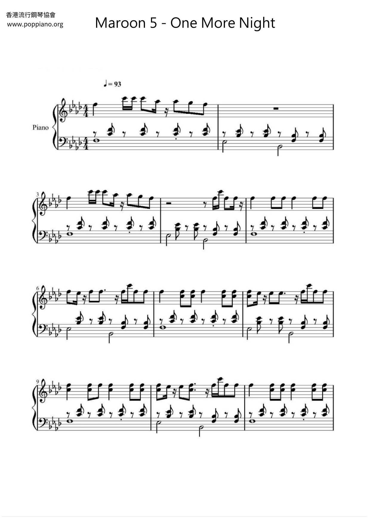 Maroon 5-One More Night Sheet Music pdf, - Free Score Download ★