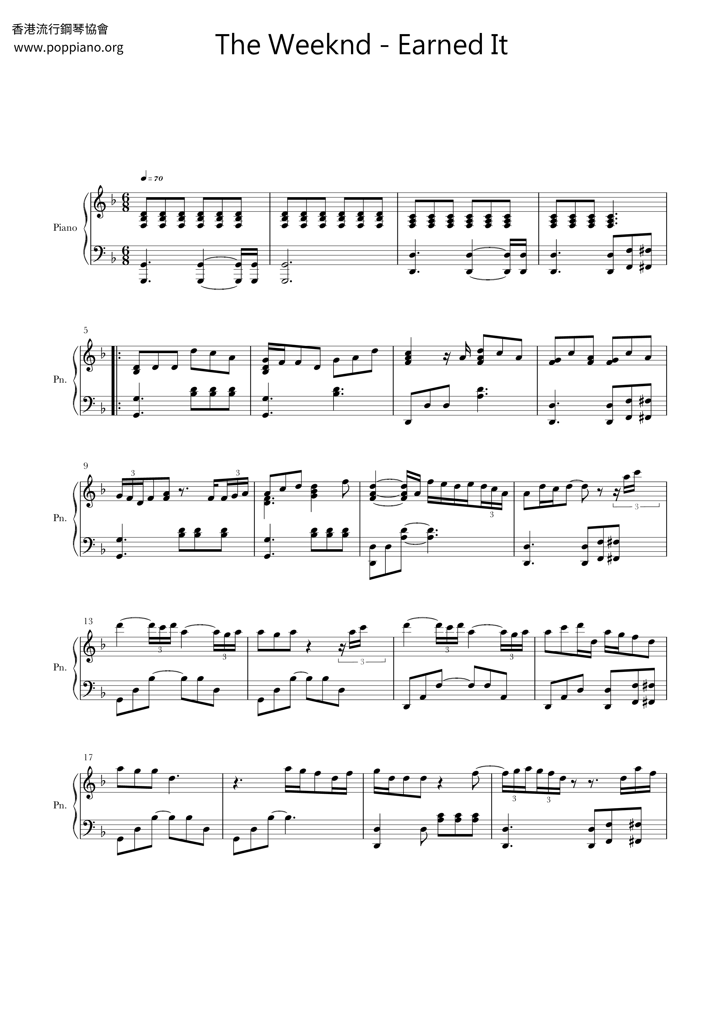 The Weeknd-Earned It Sheet Music pdf, - Free Score Download ★