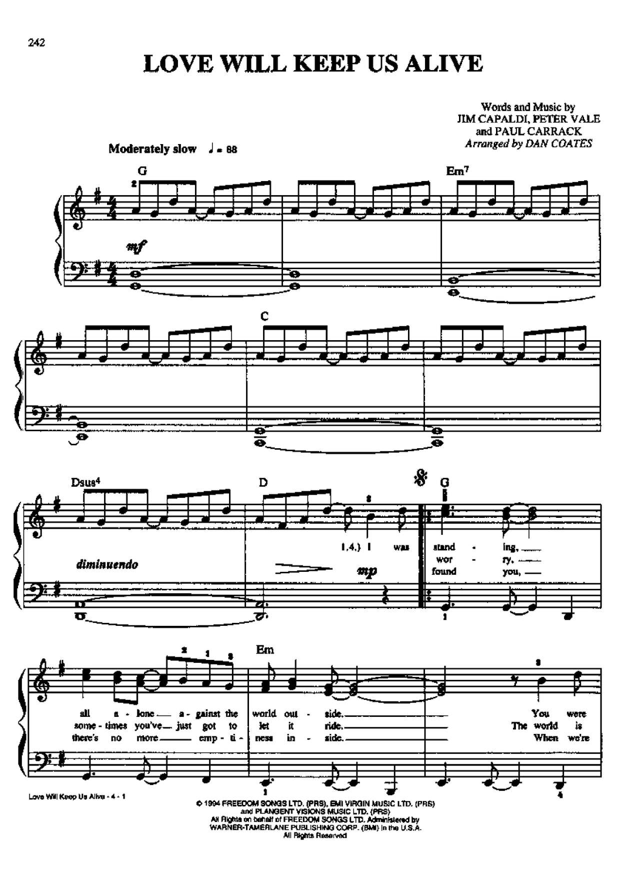 Eagles-Love Will Keep Us Alive Sheet Music pdf, - Free Score Download ★