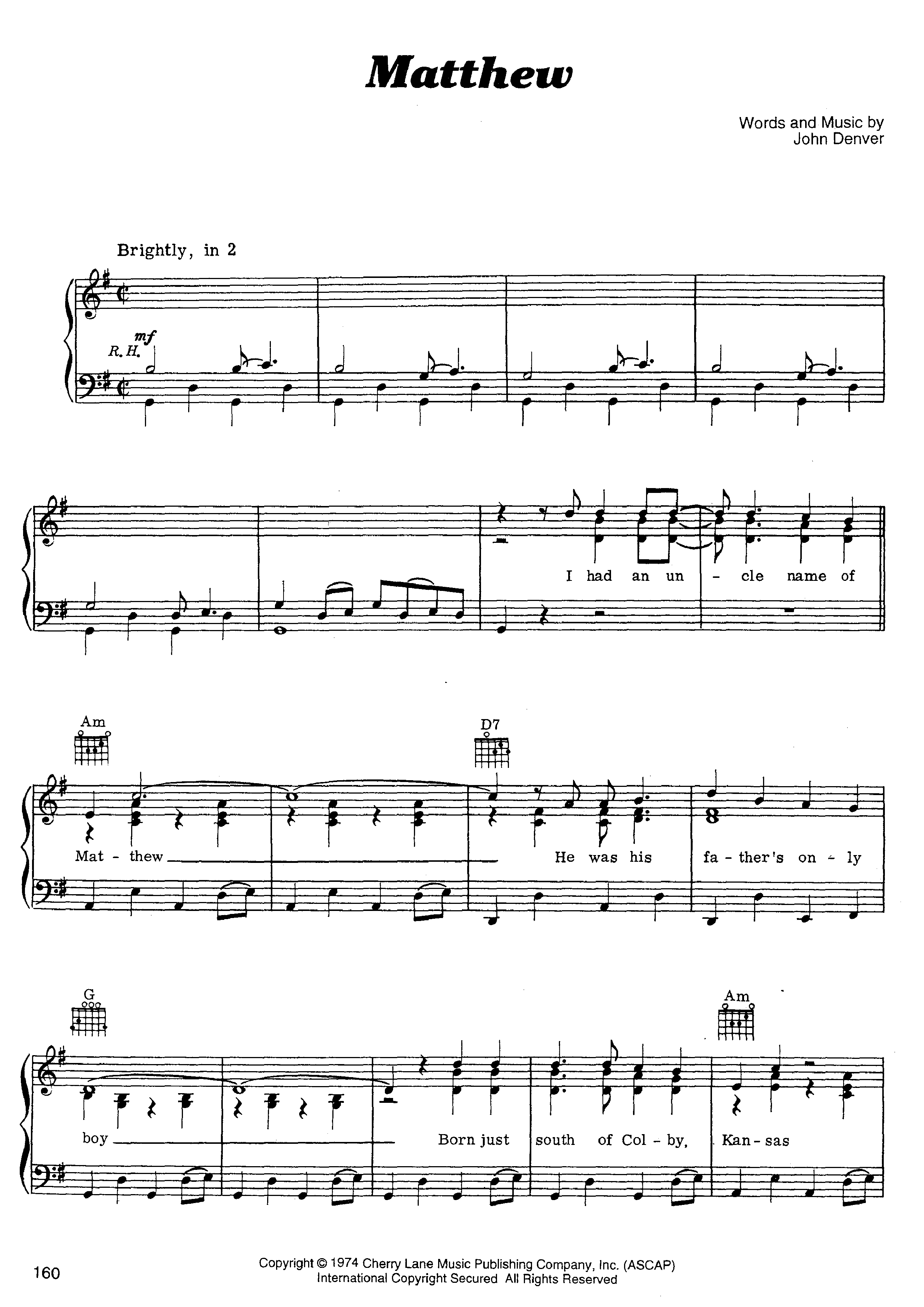 John Denver-Matthew Sheet Music pdf, - Free Score Download ★