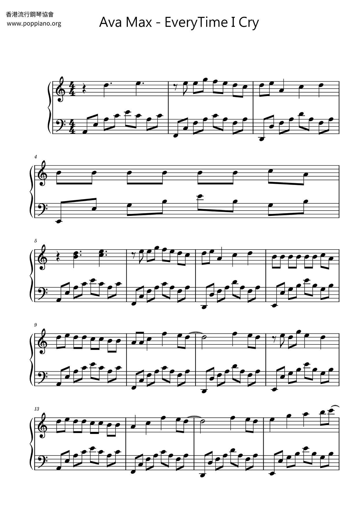 Ava Max-EveryTime I Cry Sheet Music pdf, - Free Score Download ★