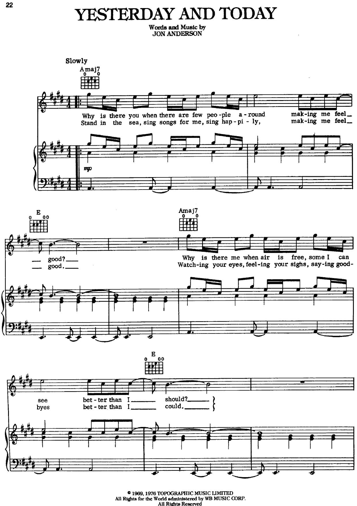 Yes-Yesterday And Today Sheet Music pdf, - Free Score Download ★