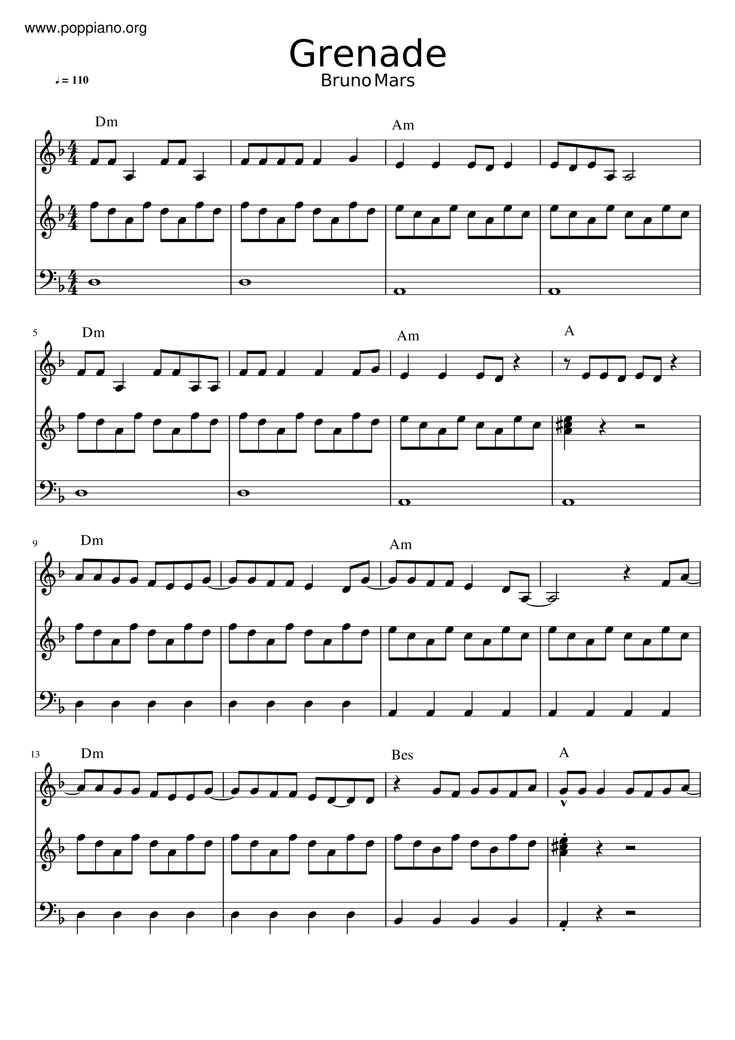Bruno Mars-Grenade Sheet Music pdf, - Free Score Download ★