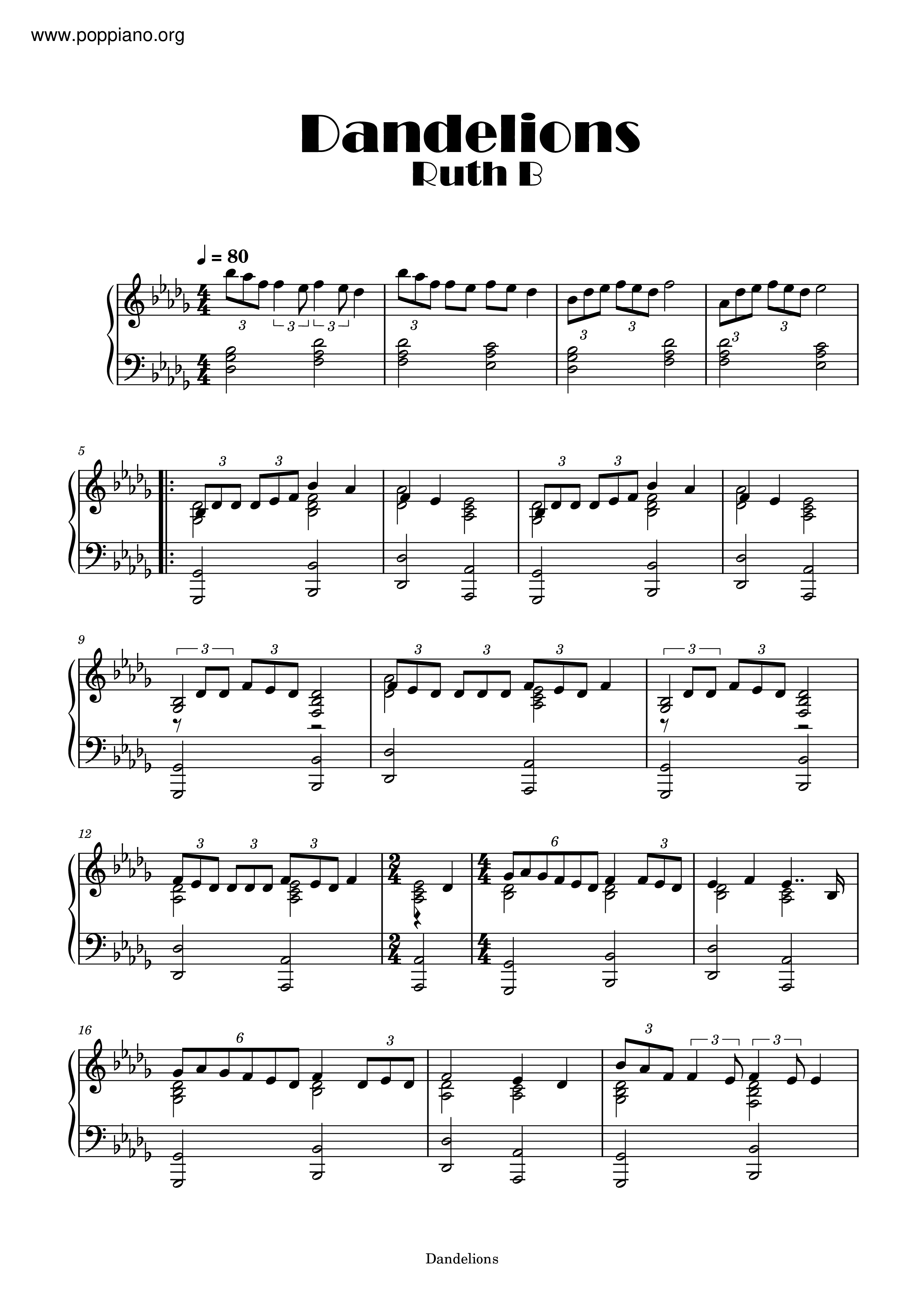 Ruth B.-Dandelions Sheet Music pdf, - Free Score Download ★