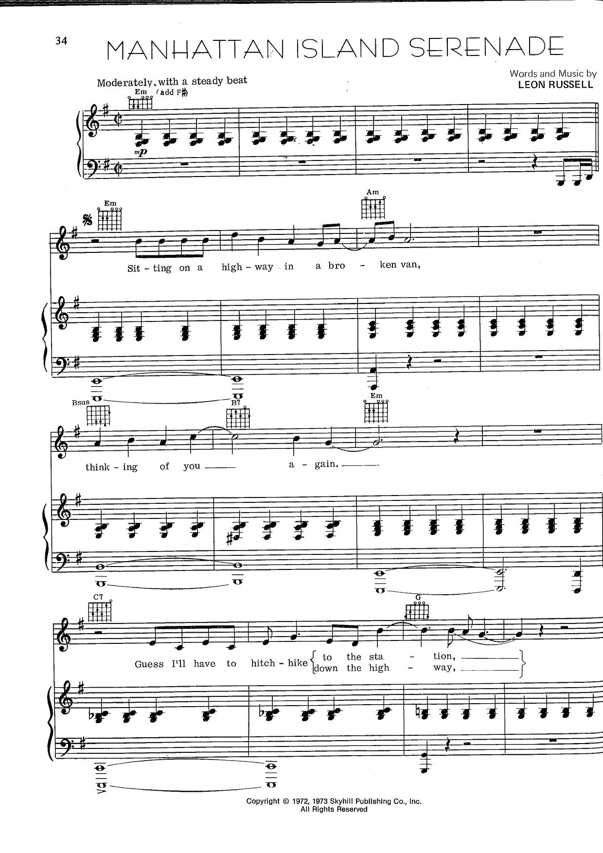 Leon Russell-Manhattan Island Serenade Sheet Music pdf, - Free Score ...