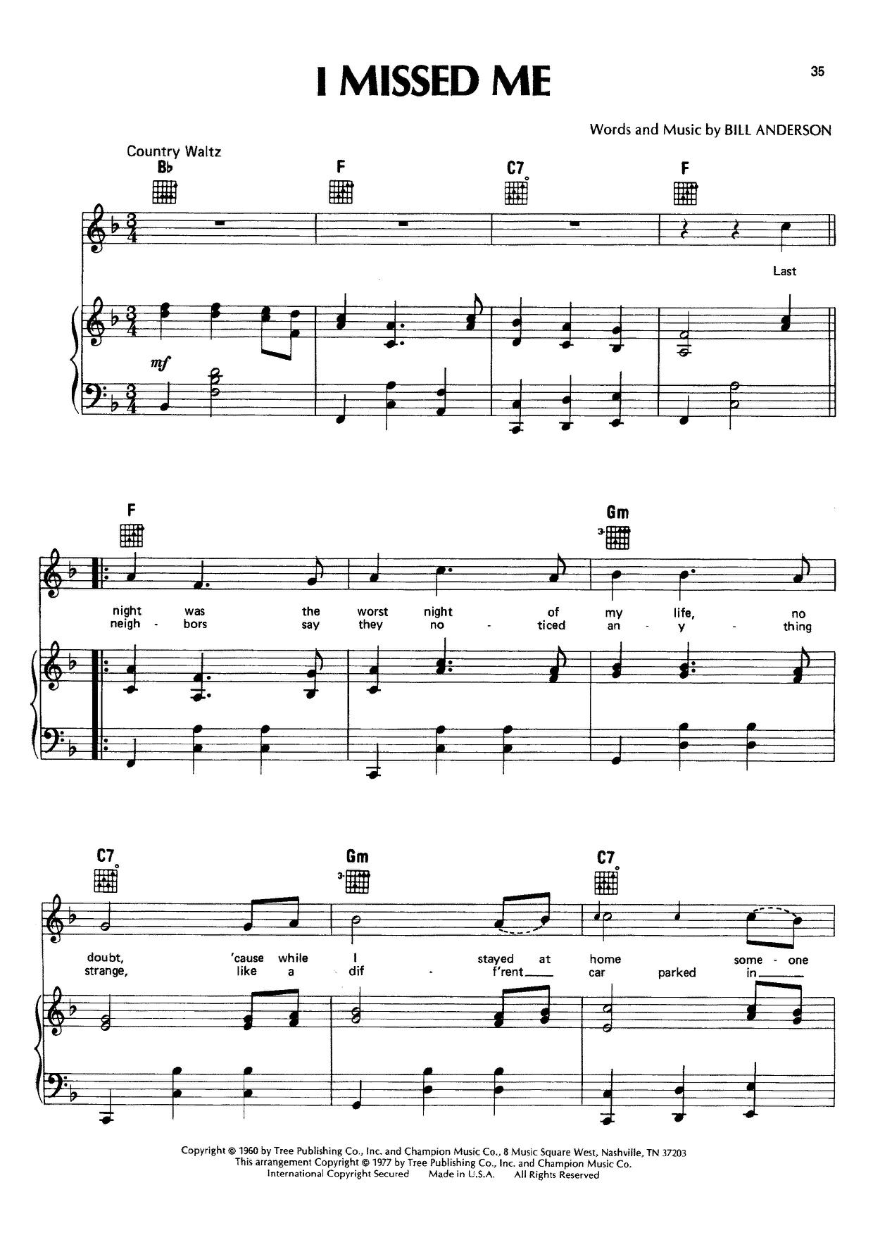 Jim Reeves-I Missed Me Sheet Music pdf, - Free Score Download ★
