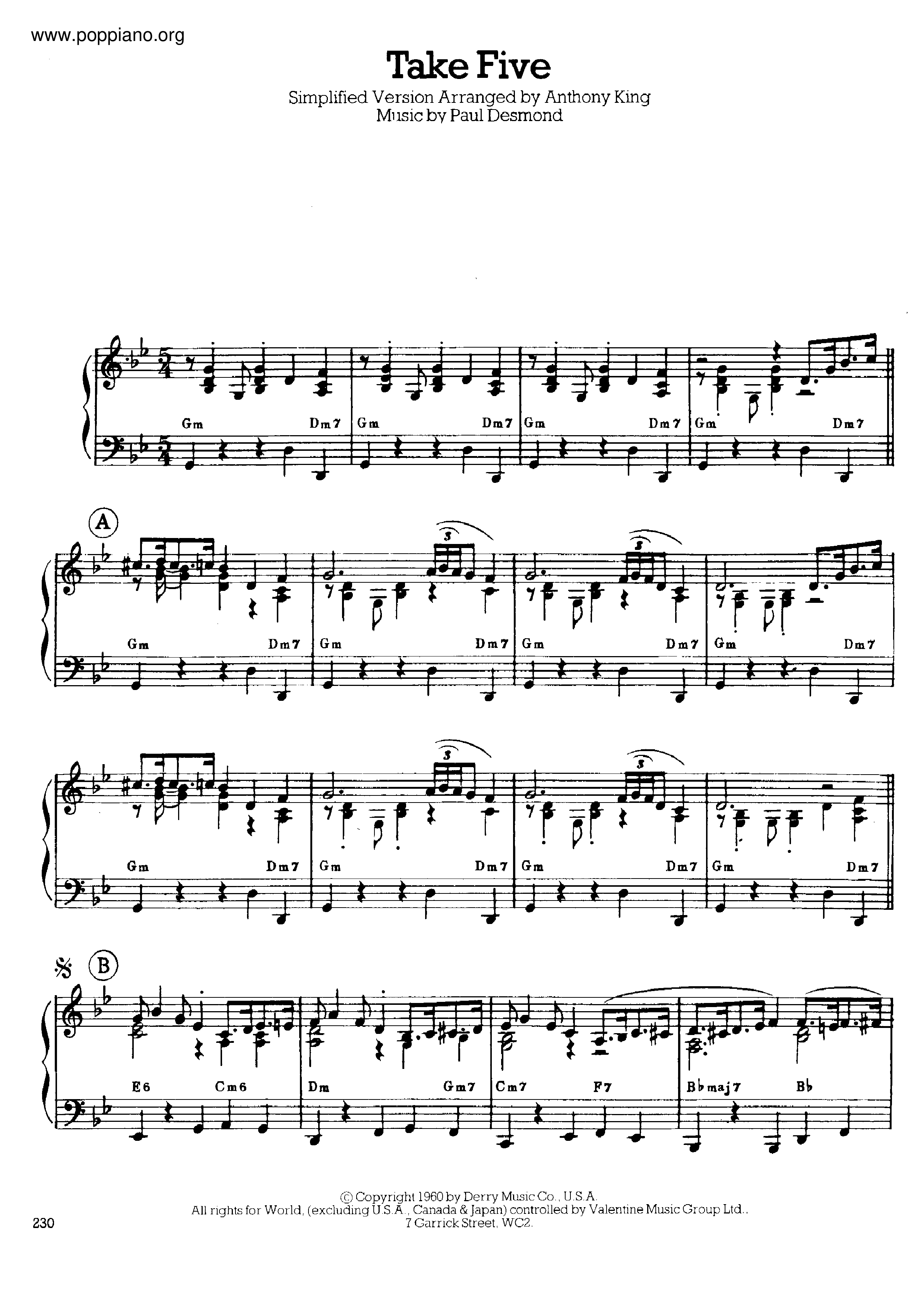 Dave Brubeck-Take Five Sheet Music pdf, - Free Score Download ★