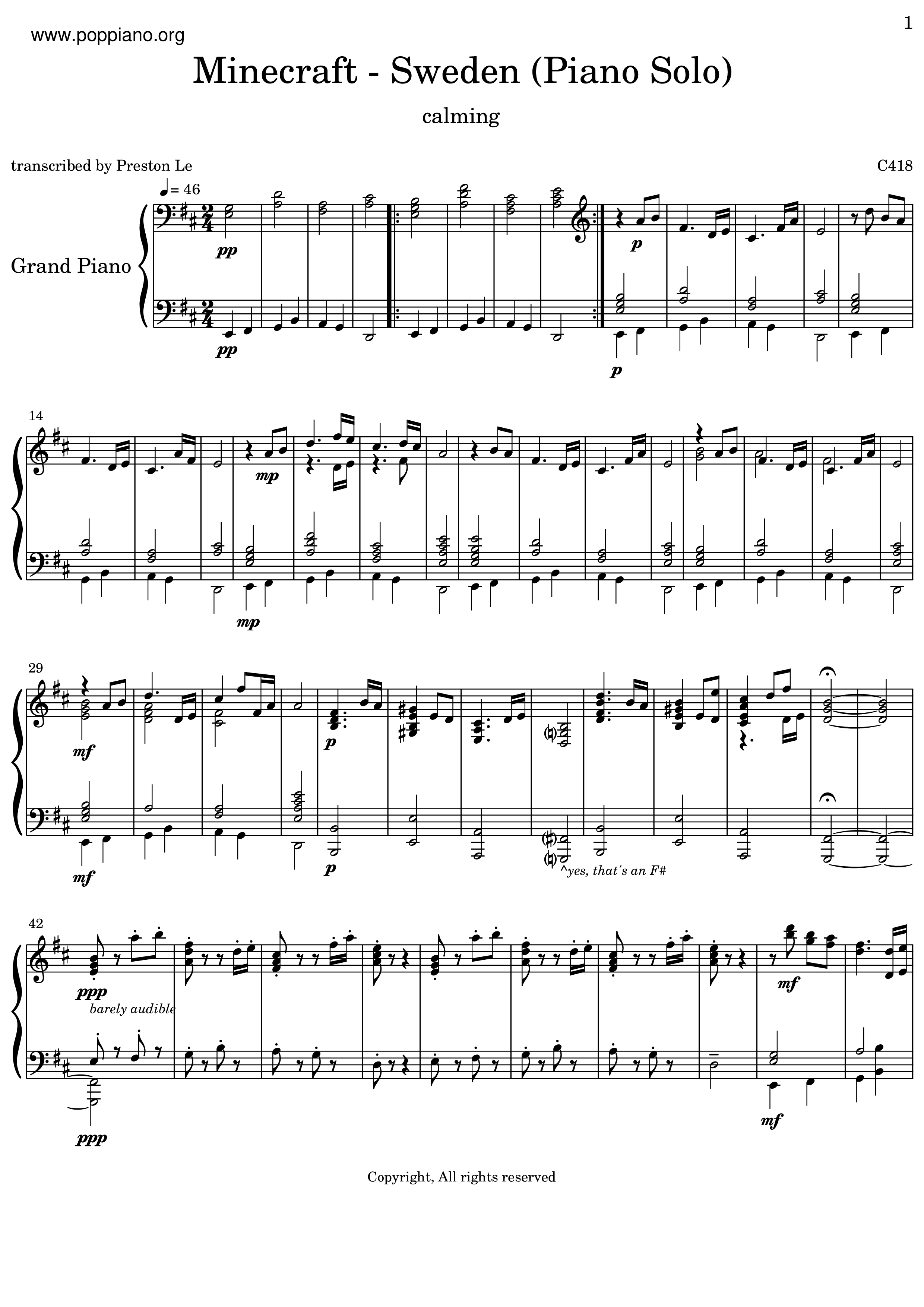 game-Minecraft - Sweden Sheet Music pdf, (ビデオゲームの歌) - Free Score Download ★