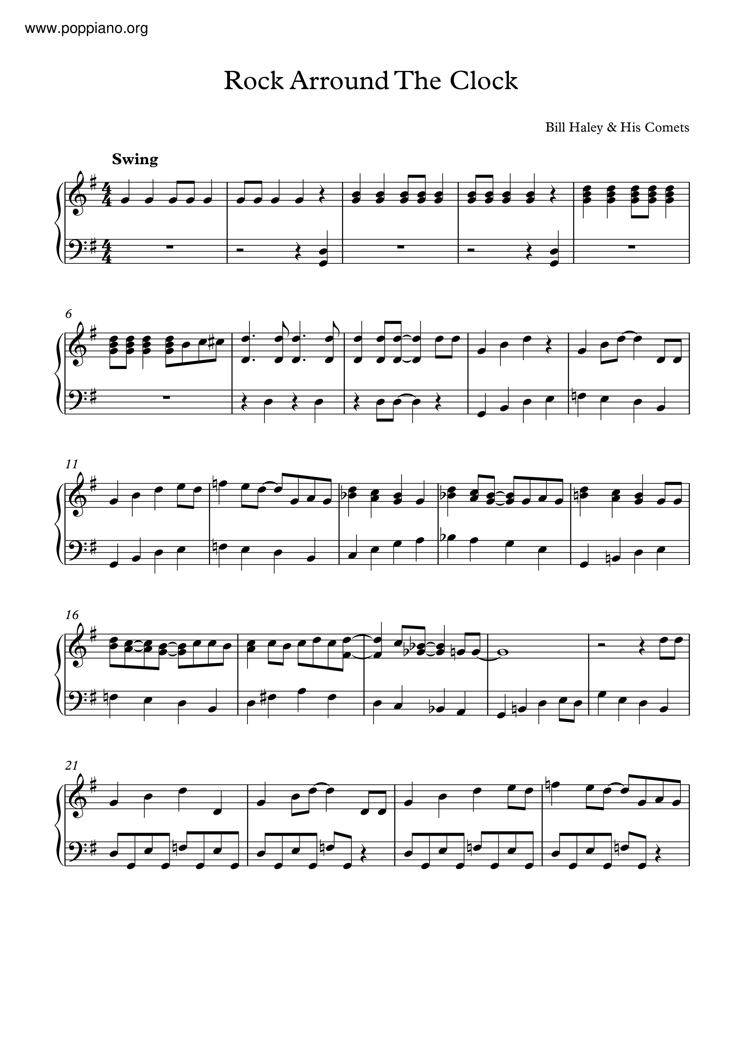 Bill Haley-Rock Around The Clock Sheet Music pdf, - Free Score Download ★