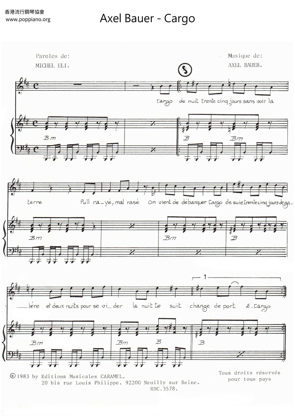 Axel Bauer-Cargo Sheet Music pdf, - Free Score Download ★