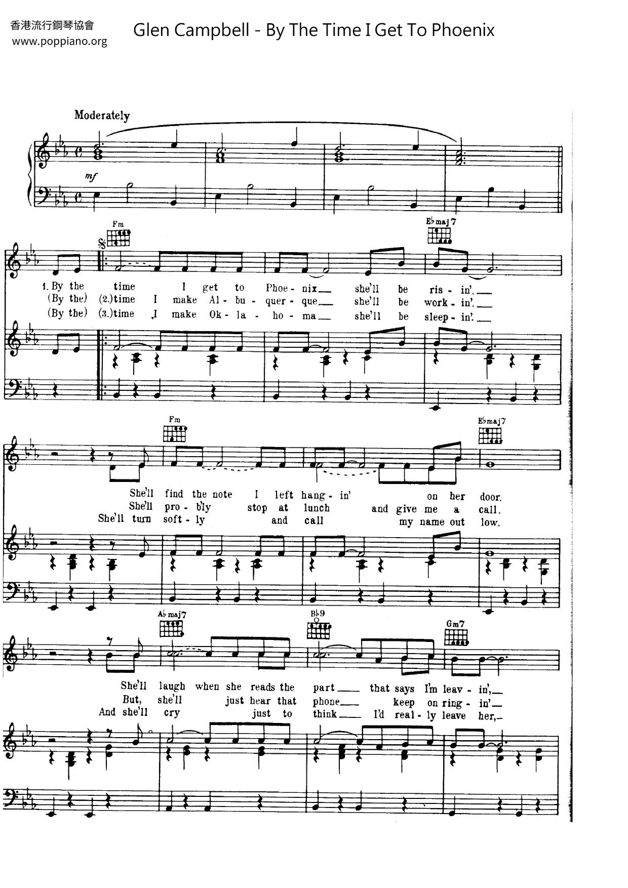 Glen Campbell-By The Time I Get To Phoenix Sheet Music pdf, - Free ...