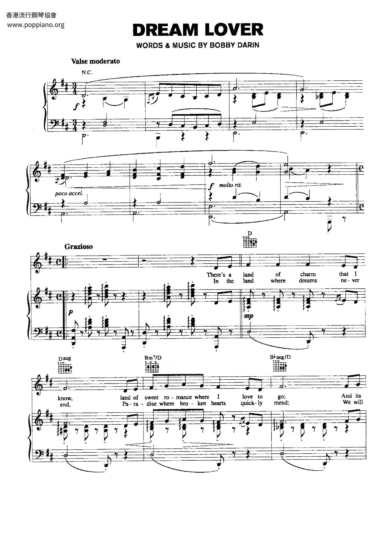 Bobby Darin-Dream Lover Sheet Music pdf, - Free Score Download ★