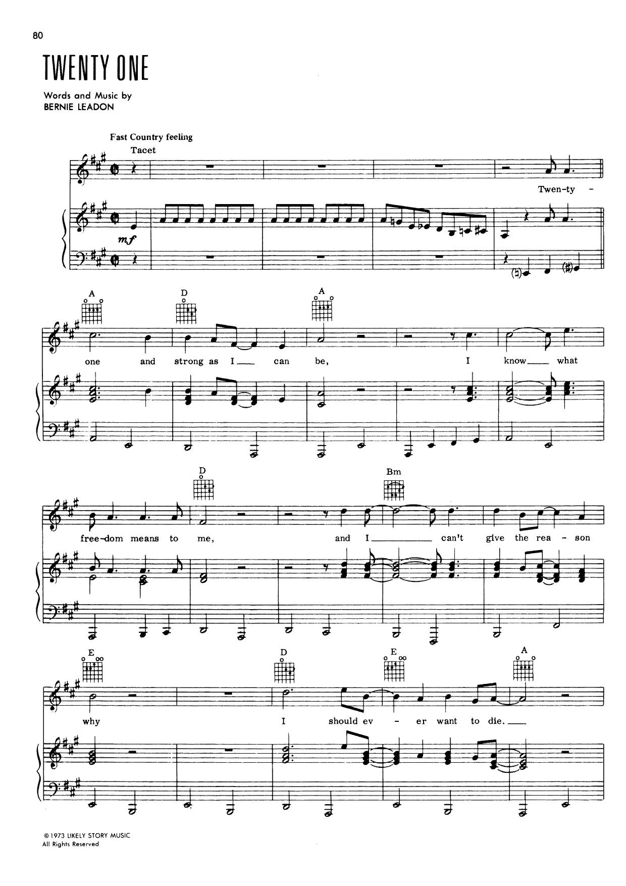 Eagles-Twenty-One Sheet Music pdf, - Free Score Download ★