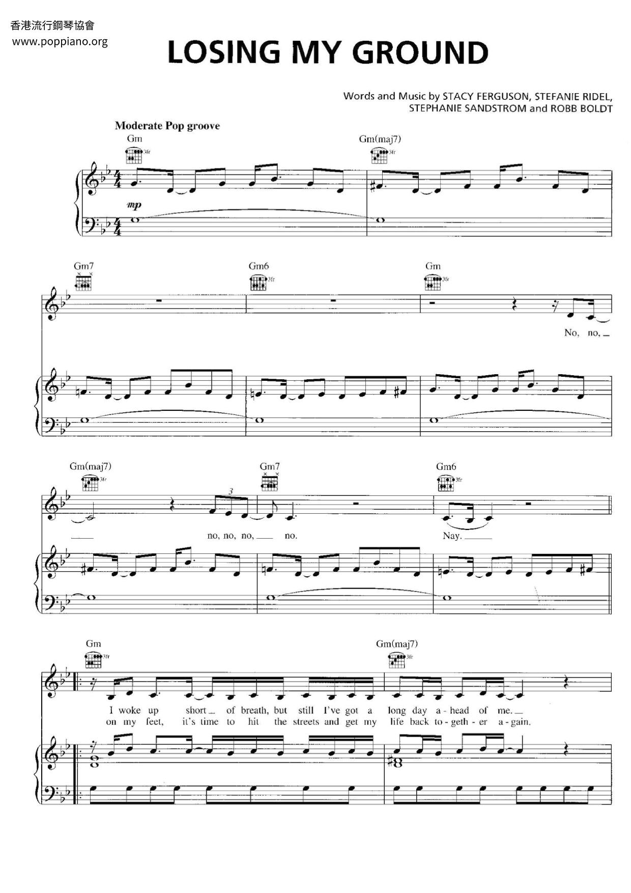 Fergie-Losing My Ground Sheet Music pdf, - Free Score Download ★