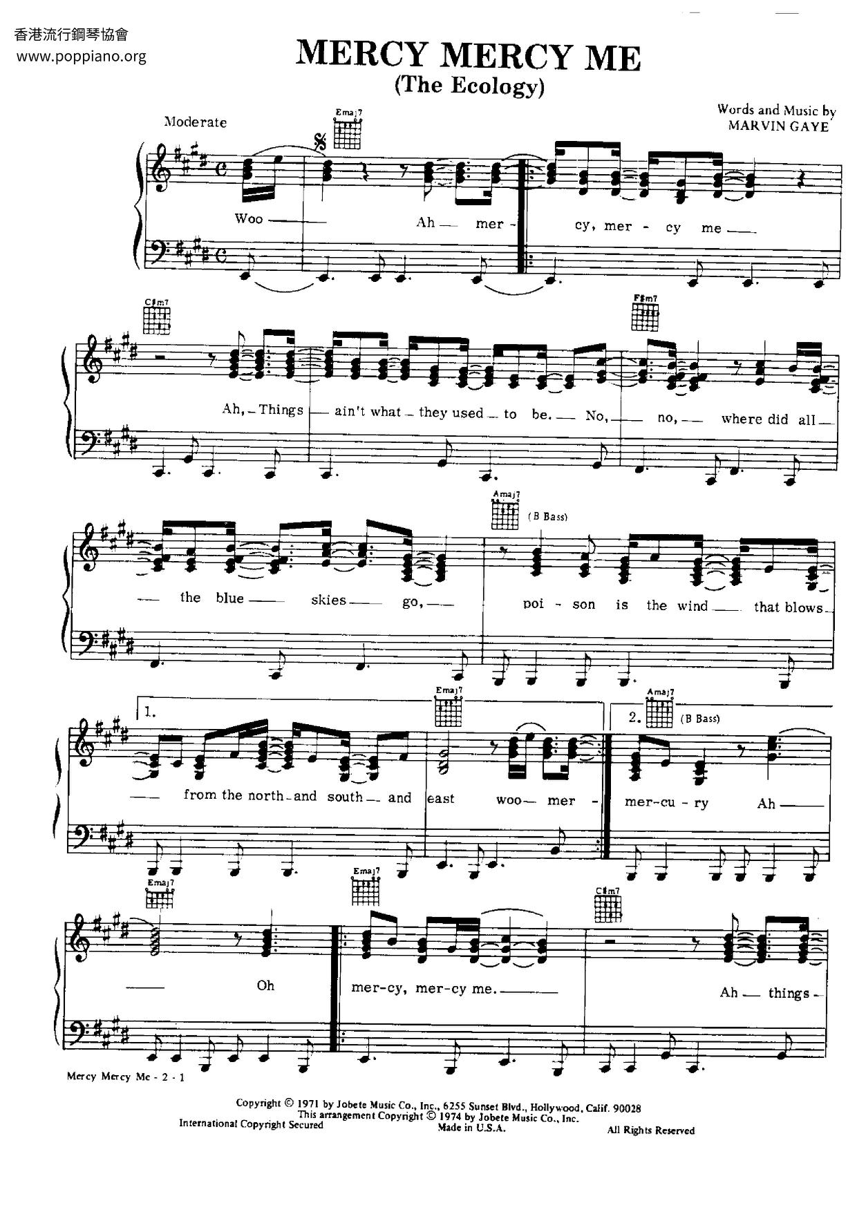 Marvin Gaye-Mercy Mercy Me (The Ecology) Sheet Music pdf, - Free Score ...